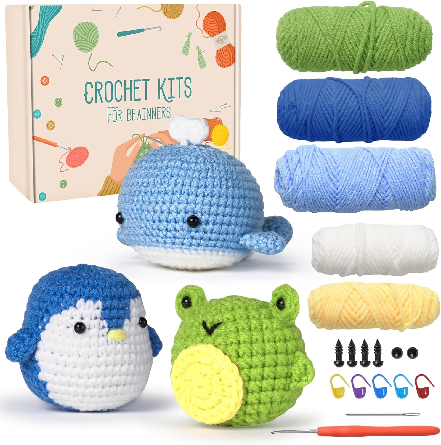 Amazon.com: DoreenBow Beginner Crochet DIY Kit - 3pc Animal Crochet Set ...