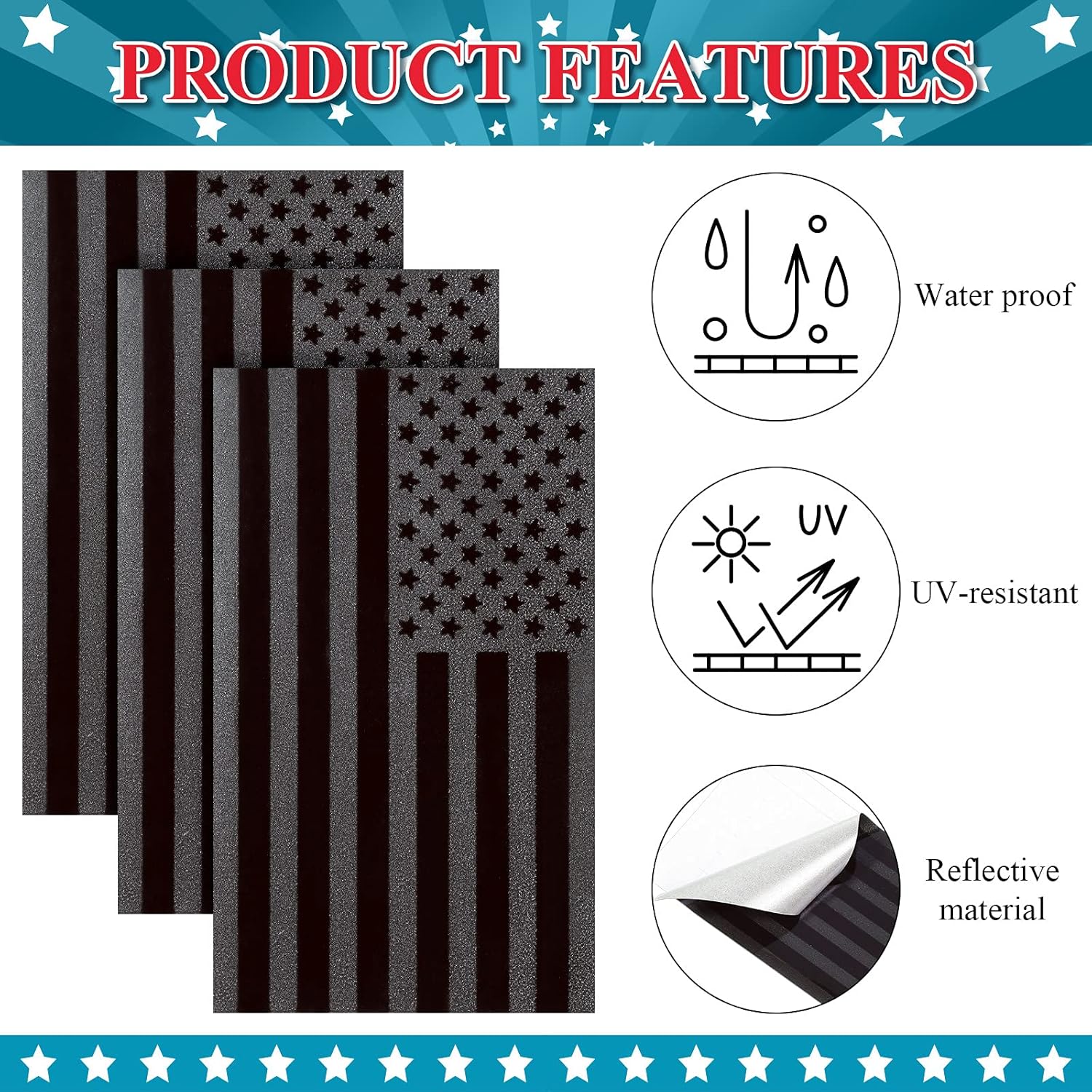 Buy 6 Pieces Black American Flag Decal 5 x 3 Inch American Flag Car ...
