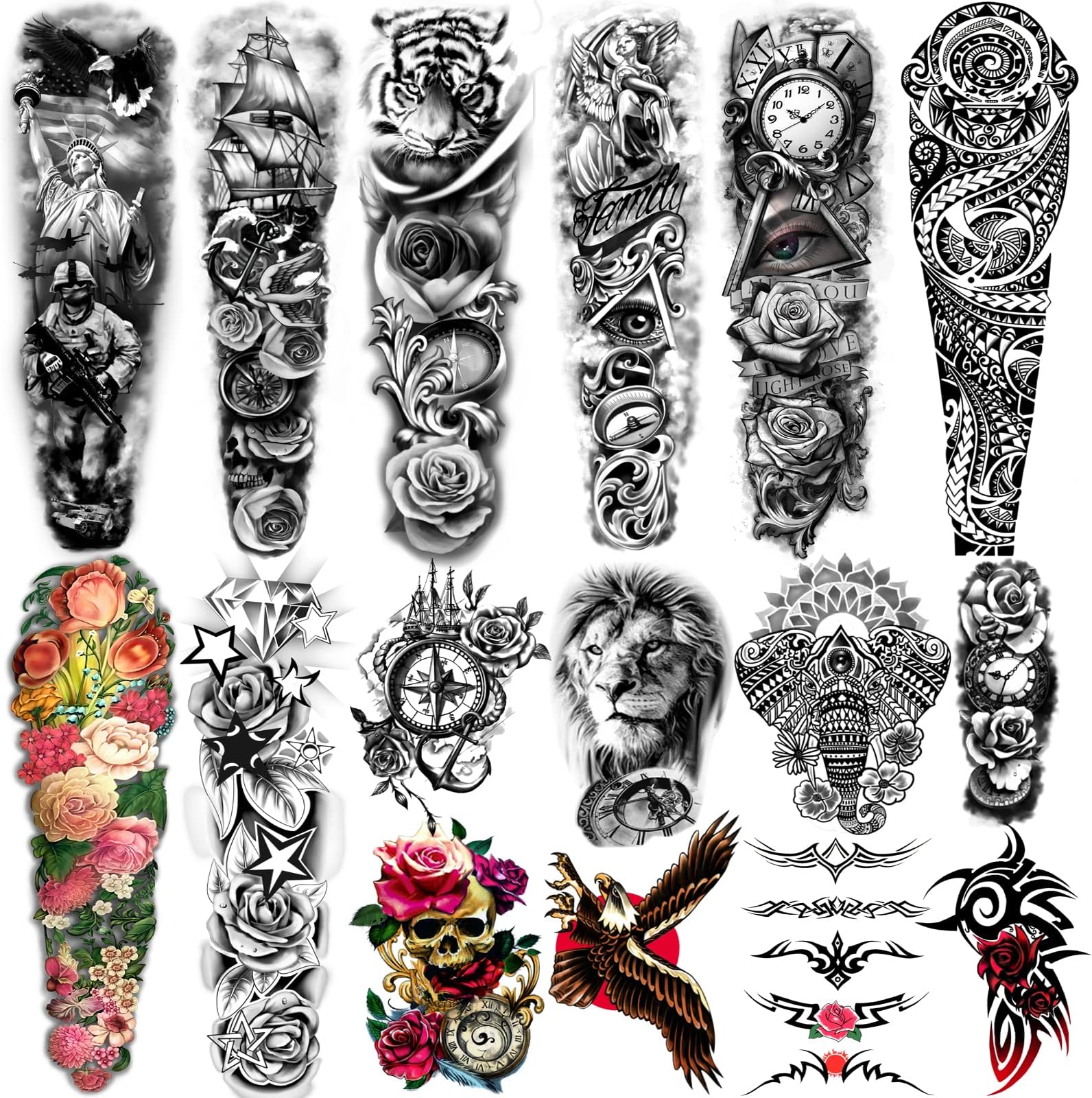 Amazon.com : Kotbs 6 Sheets Temporary Tattoos 3D Cross Clock Body Arm ...