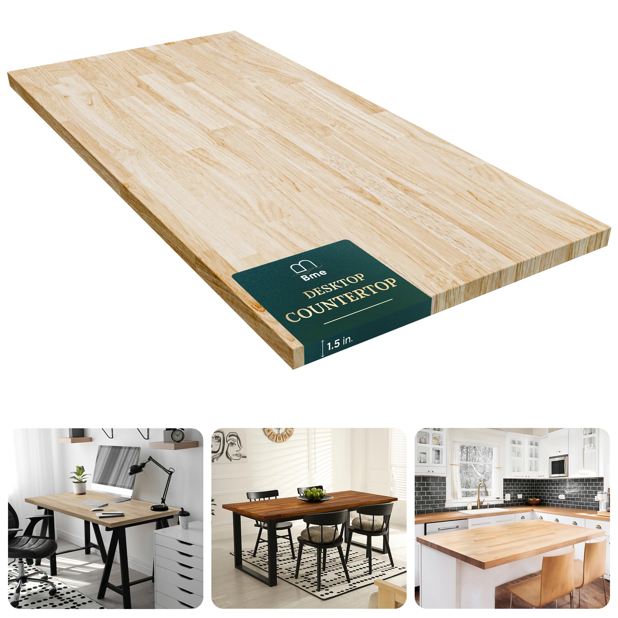 Buy BmeHevea Solid Wood Butcher Block Countertop, Unfinished Butcher ...