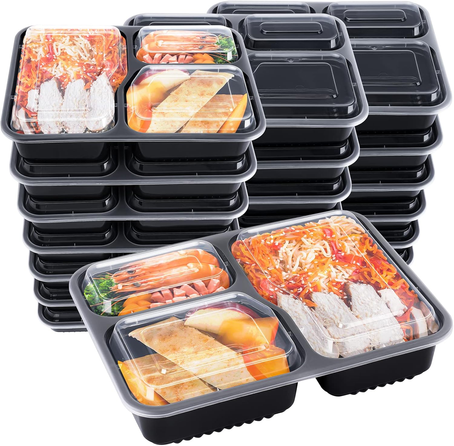 Amazon.com: Glotoch 50Pack Meal Prep Container 34OZ,3 Compartment Food ...
