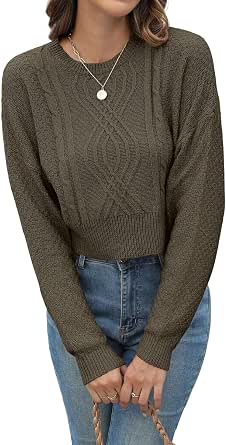 JINKESI Women's Crewneck Long Sleeve Cropped Sweater 2024 Fall Trendy ...