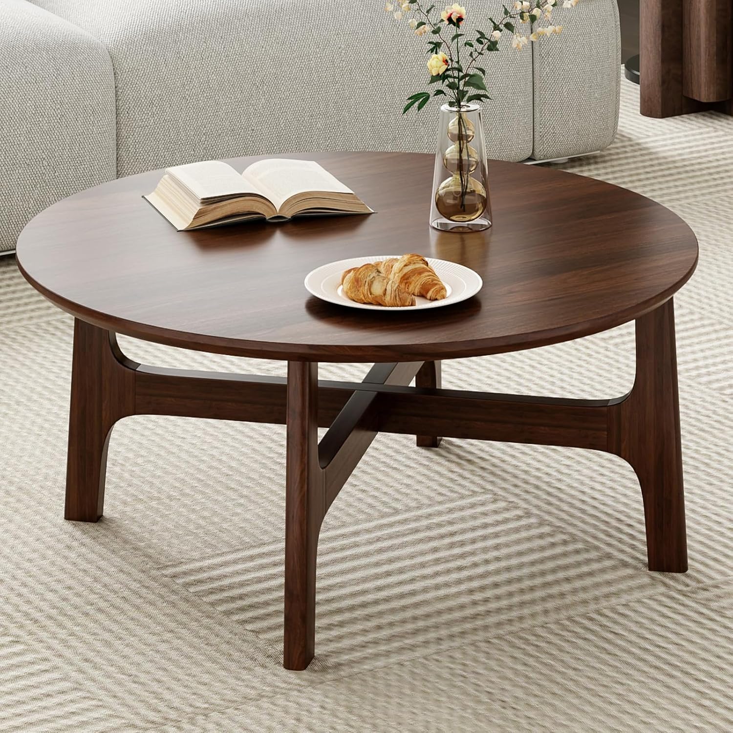 Amazon.com: Farini Round Coffee Table,39" Wood Side Coffee Table for ...