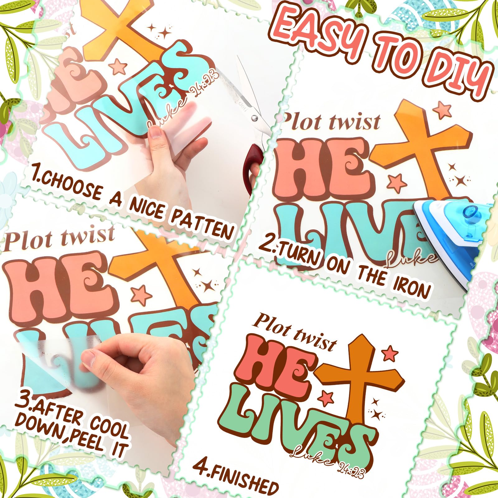 Snapklik.com : 30 Pcs Easter Iron On Transfers He Is Risen Iron On ...