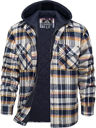 Amazon.co.jp: KEFITEVD Men's Hoodie, Jacket, Thick, Plaid Shirt, Large ...