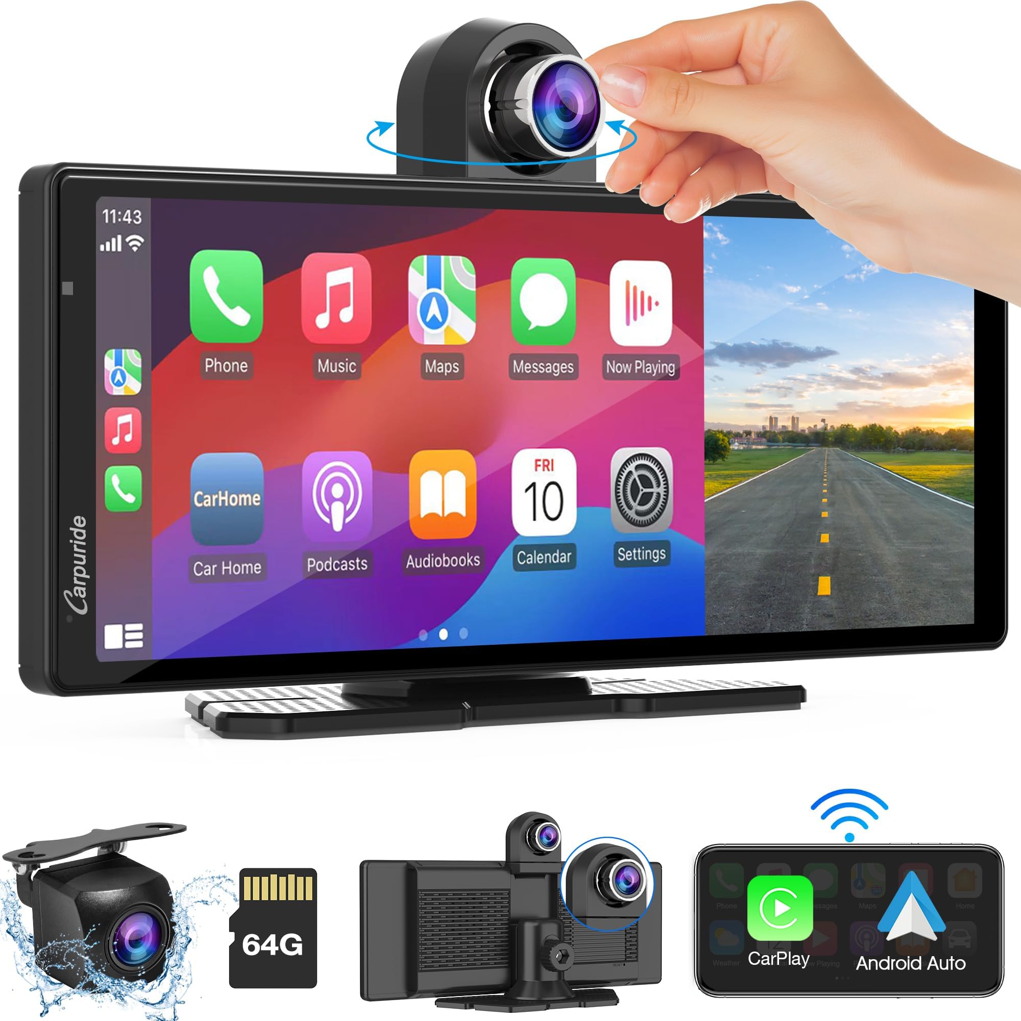 Amazon.com: 2024 CARPURIDE W903 Portable Carplay & Android Auto with Dash Cam - 9.3" HD IPS ...