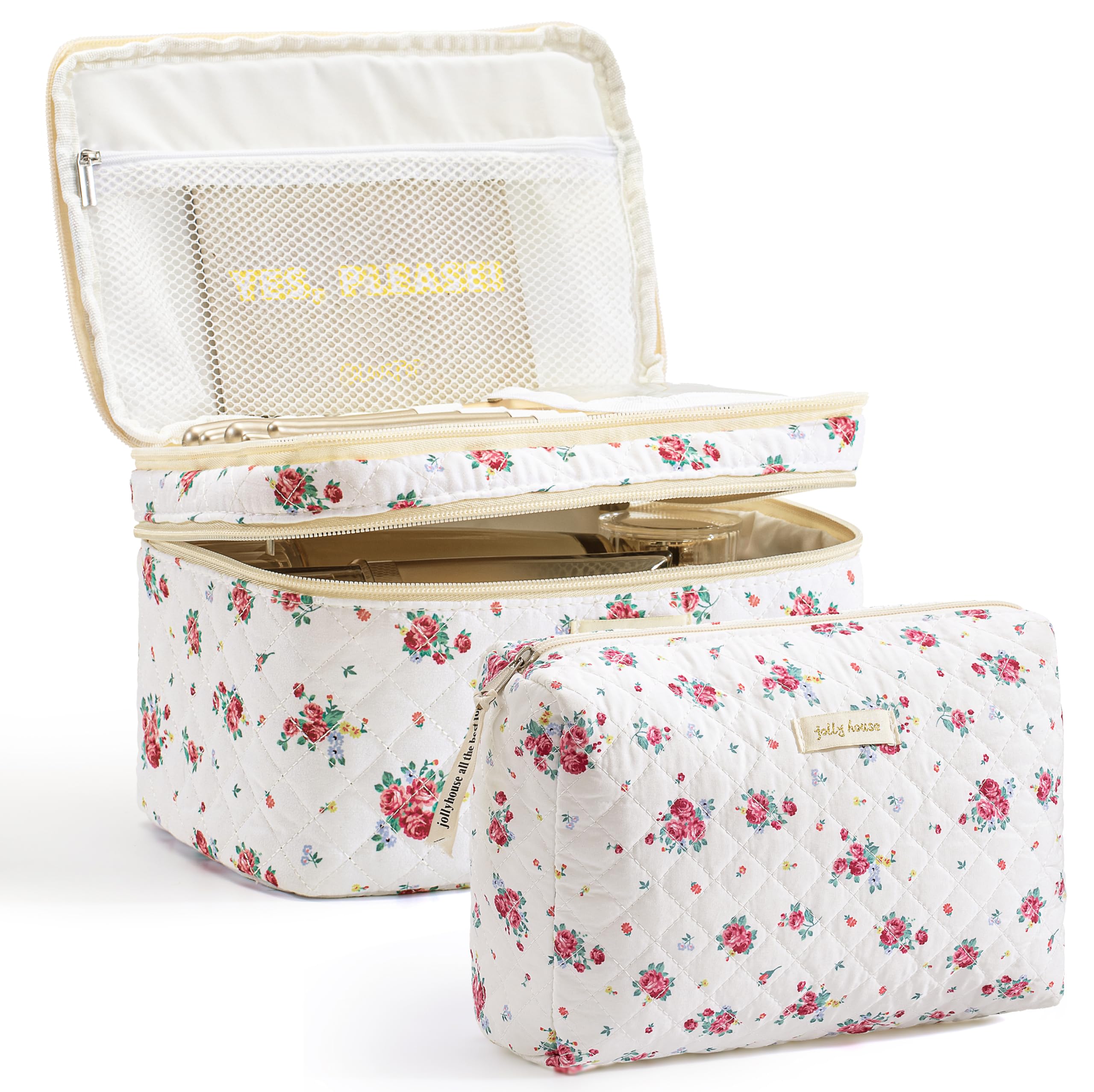 Amazon.com: HBselect 2Pcs Double Layer Travel Makeup Bag Women, Cotton ...