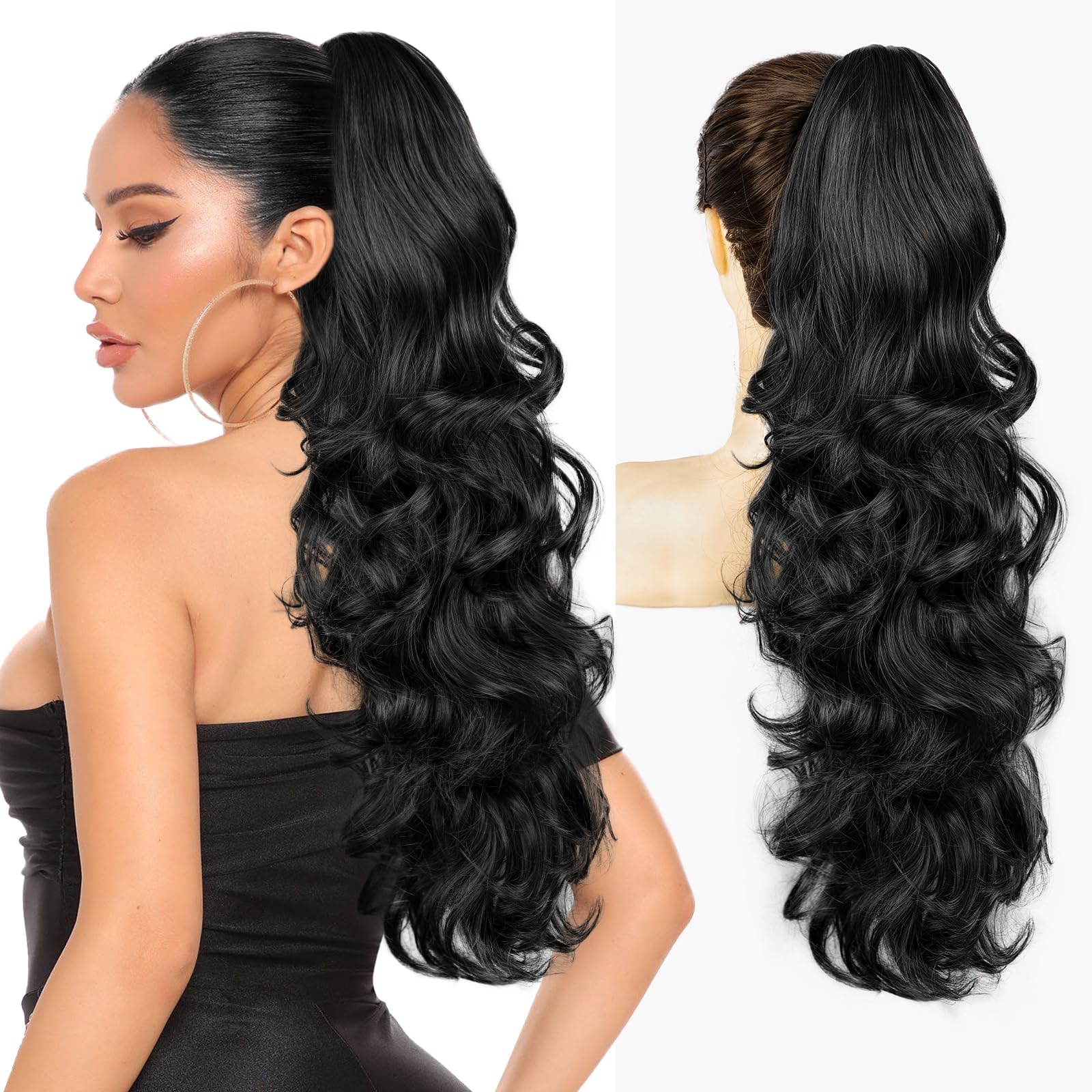 Amazon.com : Ponytail Extension, Behufun Long Wavy Drawstring Ponytail ...