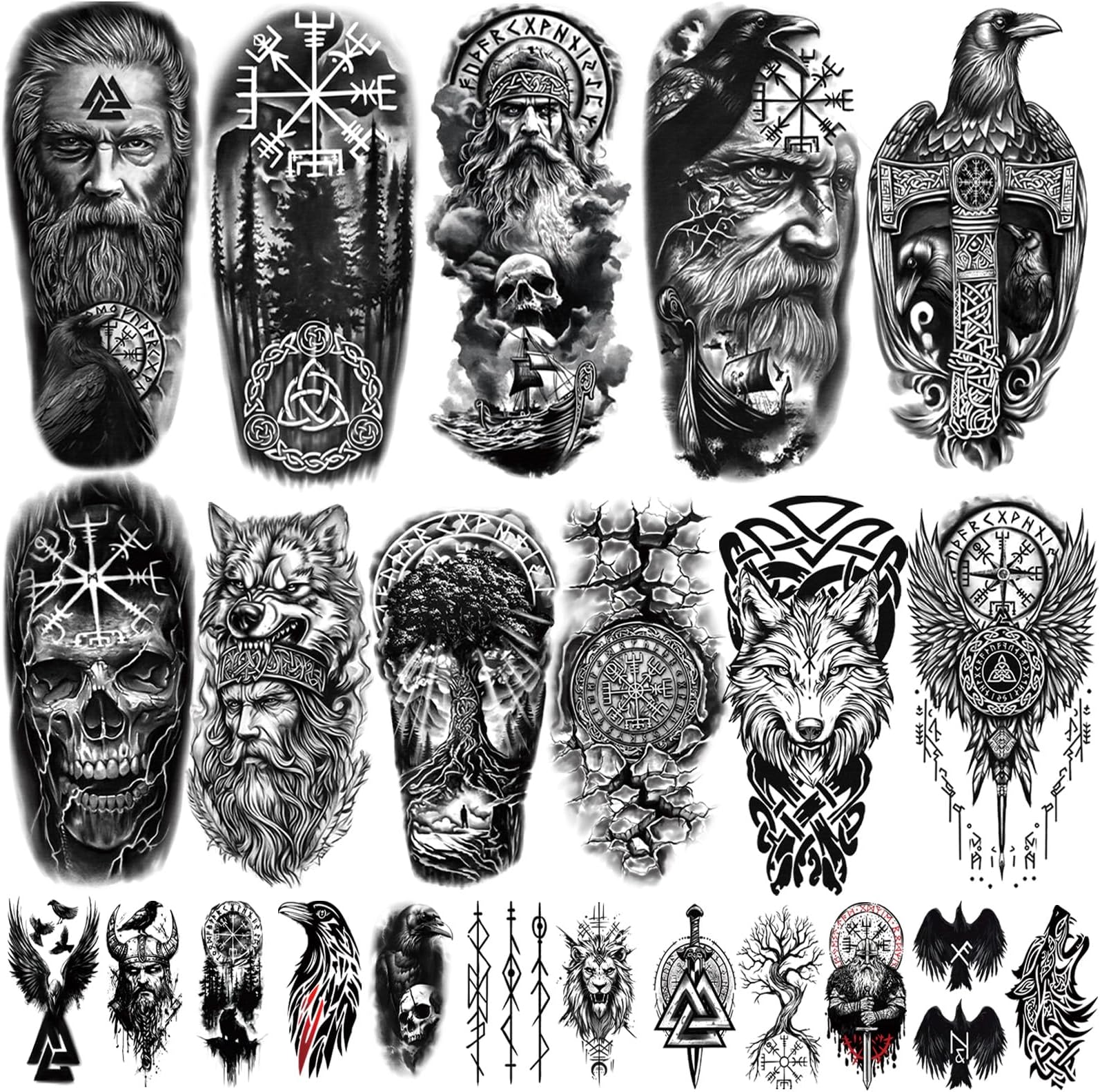 Amazon.com : 77 sheets Viking Temporary Tattoos Adult, Nordic Celtic ...