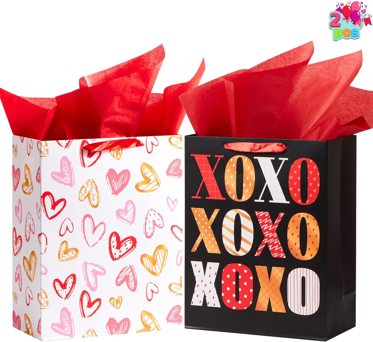 Amazon.com: JOYIN 2PCS Gift Bags with Red Tissue Papers, Goodie Bags ...