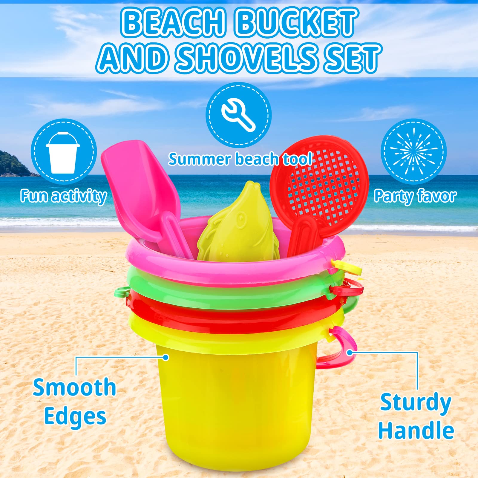 Jexine 24 Set Sand Buckets and Shovels for Kids 3.94" Mini Sand Bucket ...