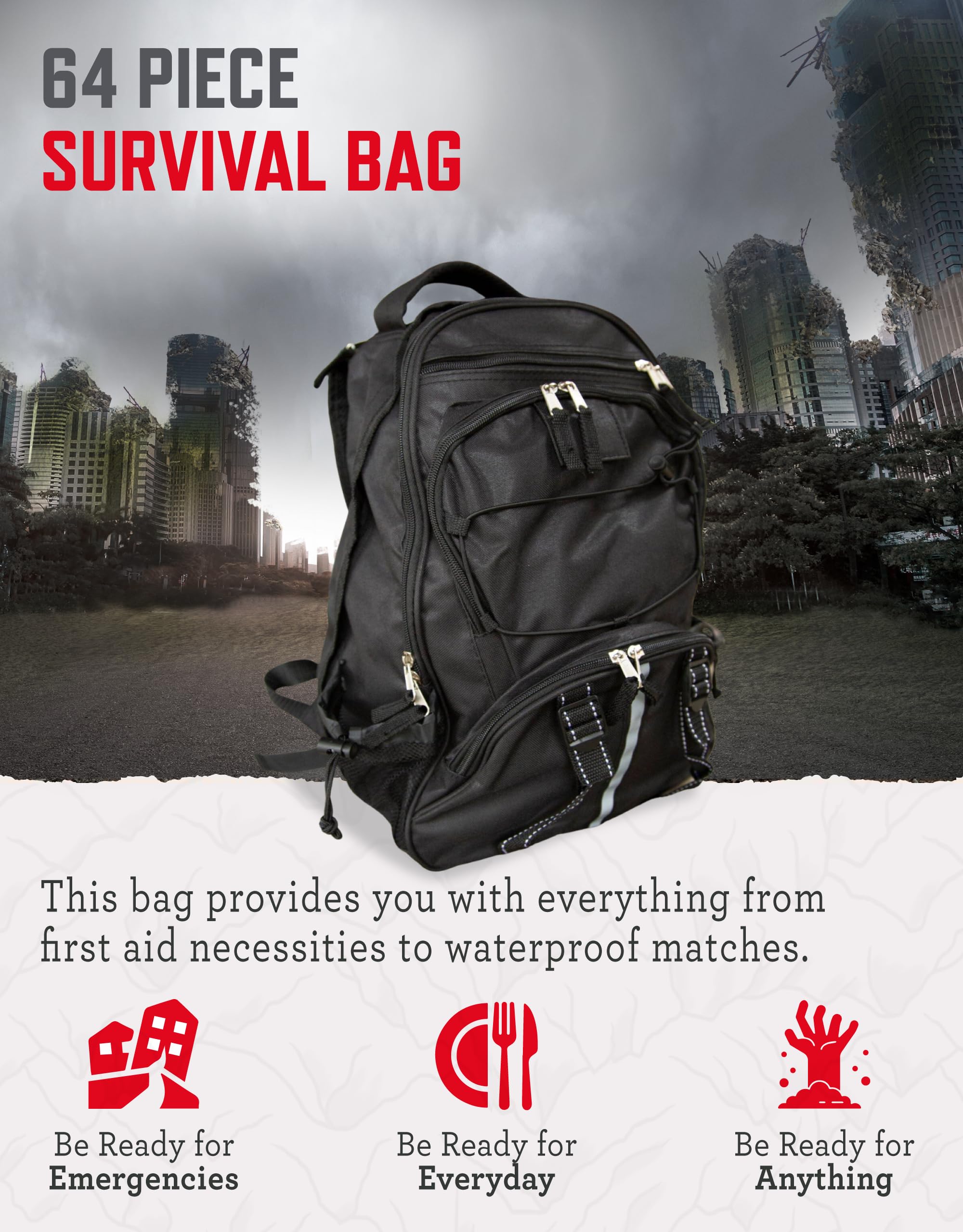 Snapklik.com : 64-Piece Emergency Survival Backpack, Bug-Out Bag Freeze ...