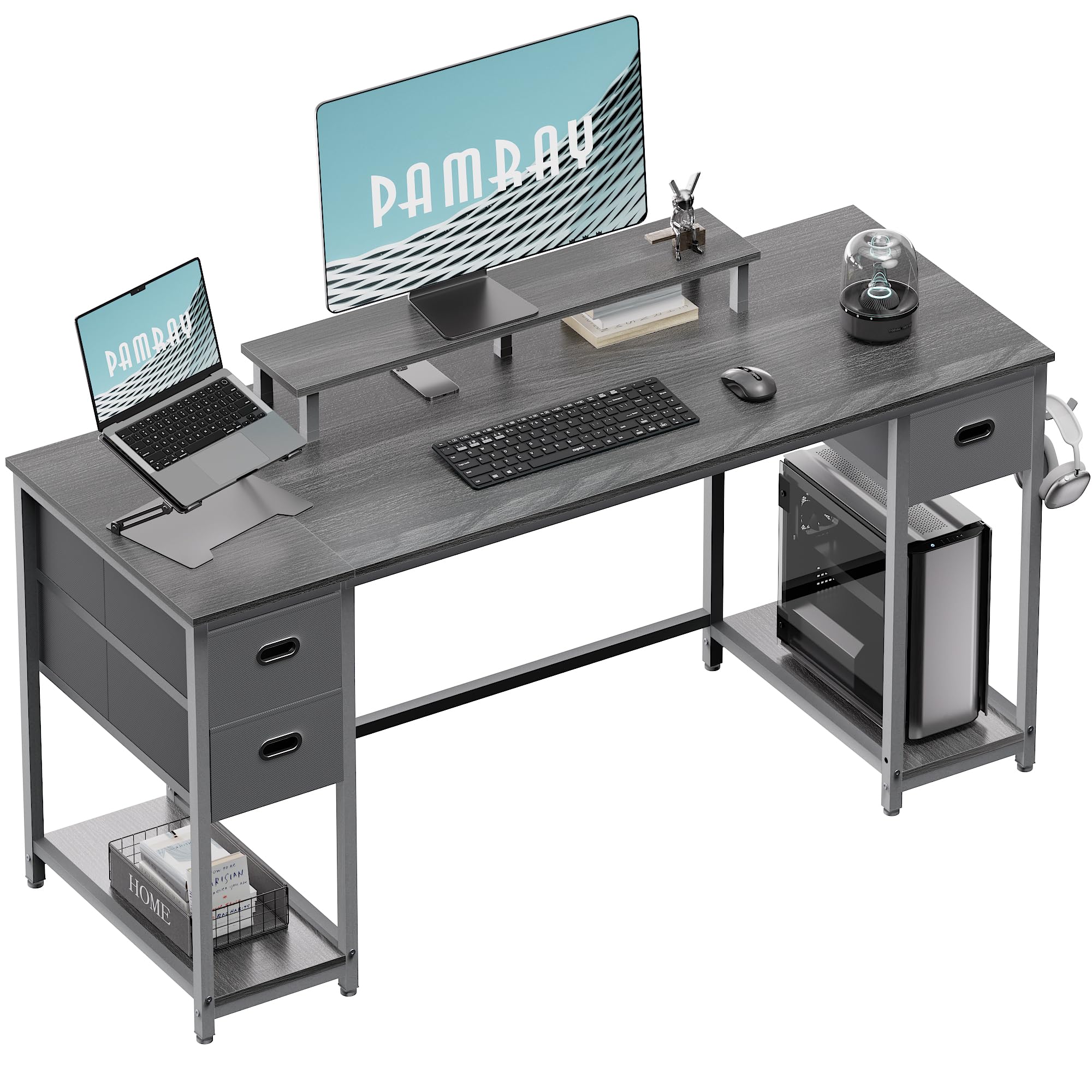 Amazon.com: Pamray 55 Inch Computer Desk with Non-Woven Storage Drawers ...