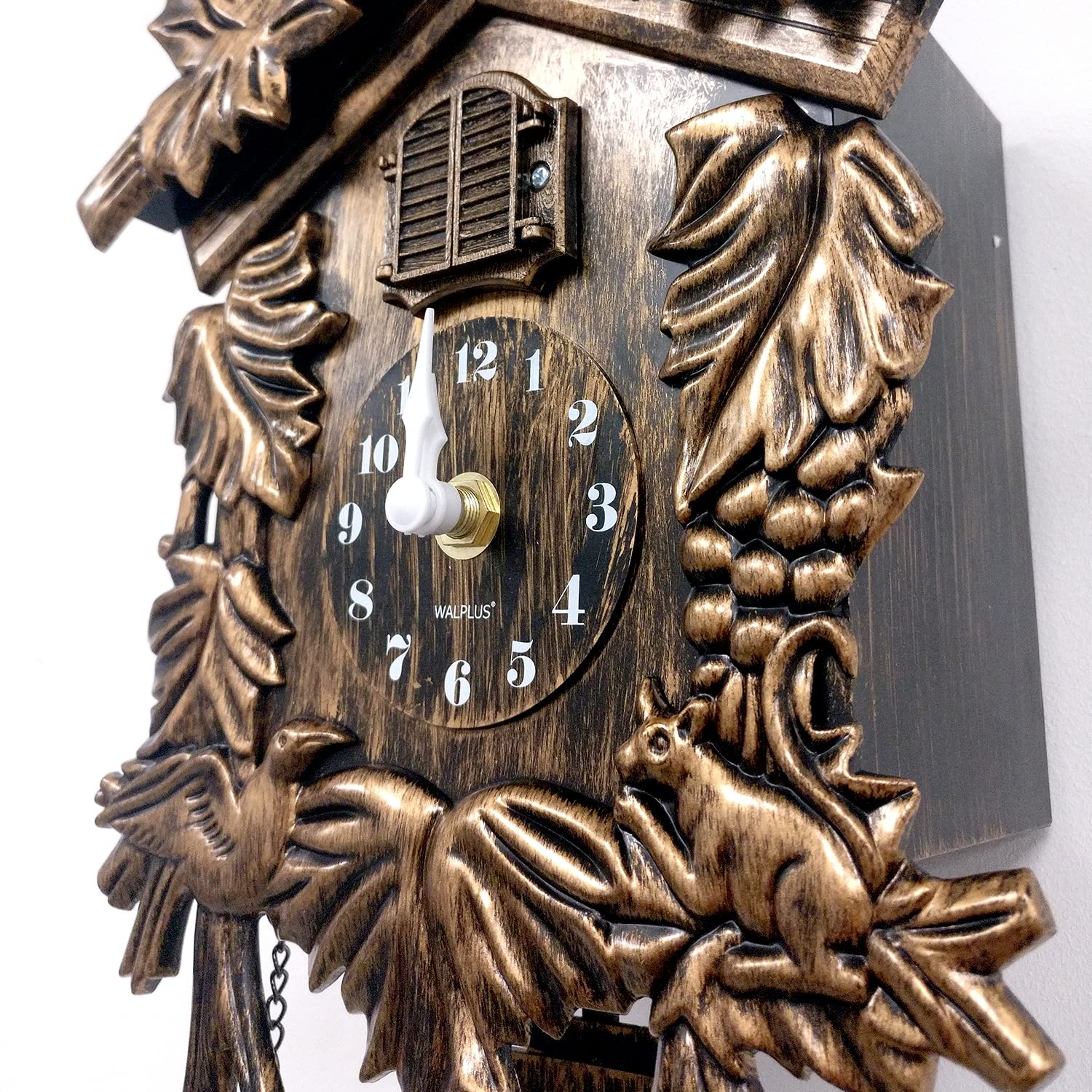 WALPLUS Chiming Classic Brown Vintage Cuckoo Wall Clock Hanging Bird ...