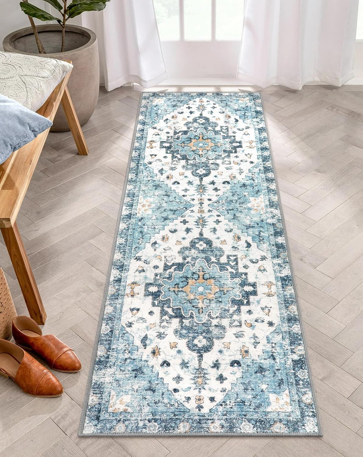 Amazon.com: Uphome Vintage Kitchen Runner Rug 2x6, Blue Washable Non ...