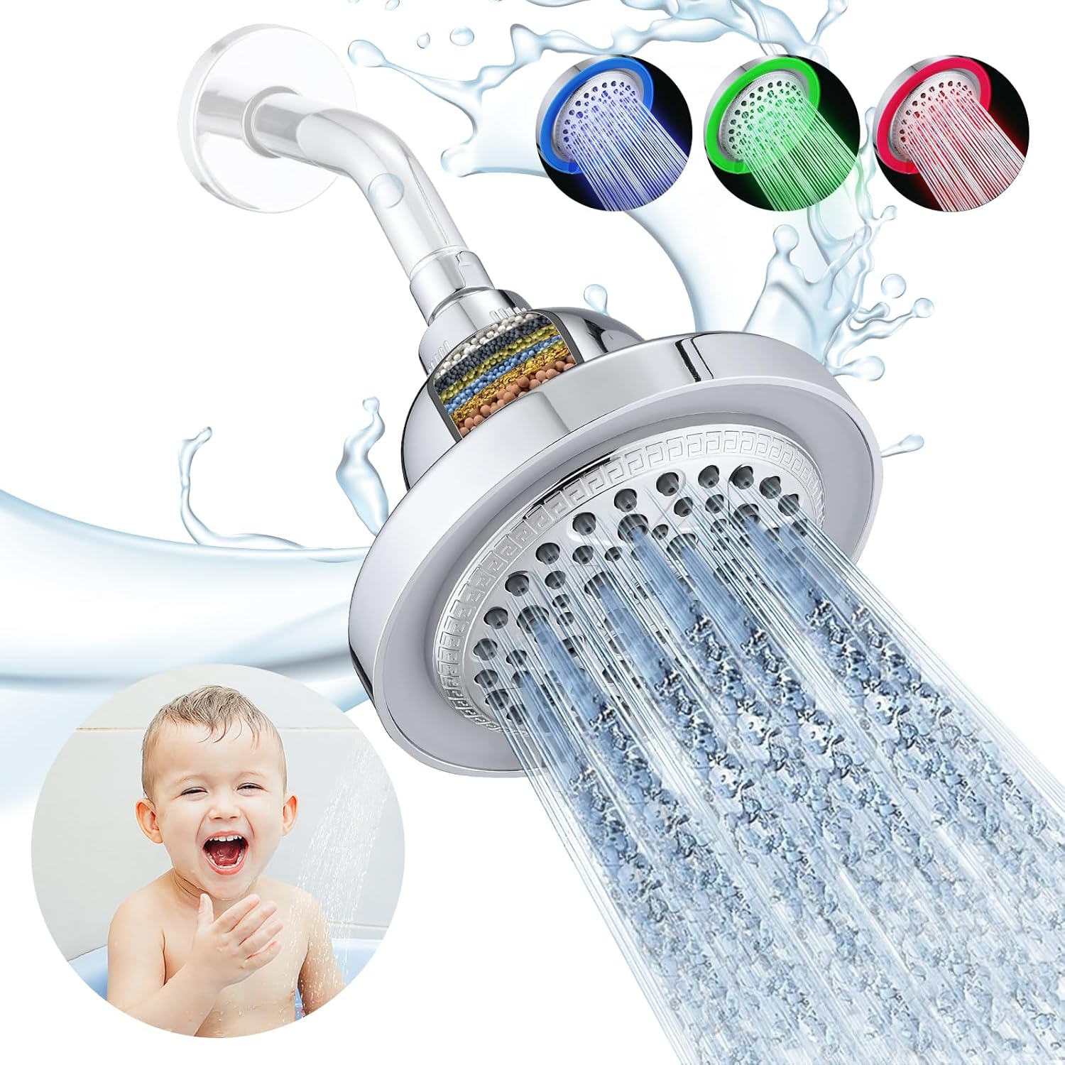 DPBath LED Shower Head Color Changing, High Pressure Light Up Shower ...