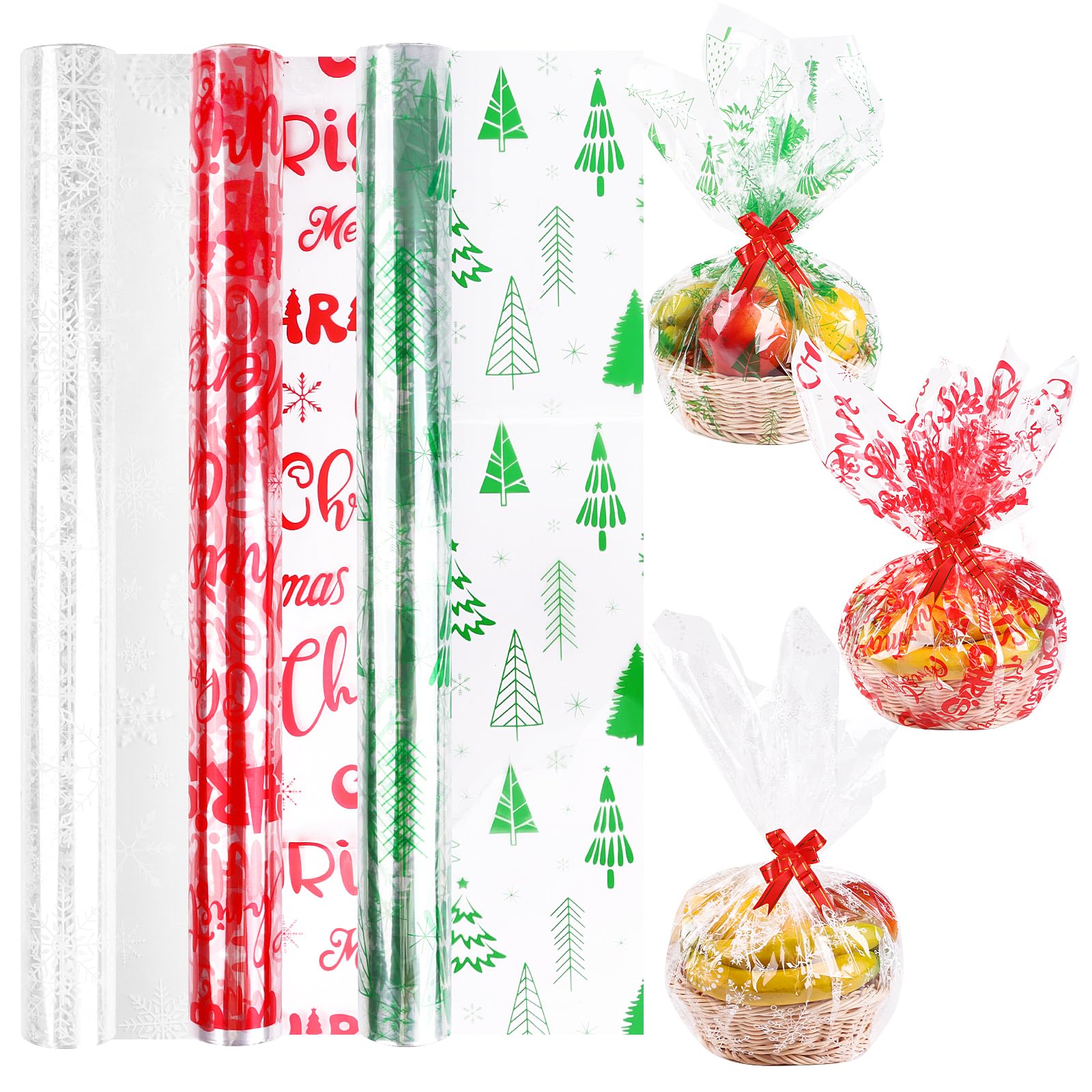 Amazon.com: FOPINOA 3 Roll Christmas Cellophane Wrap Set, 32 in x 100 ...