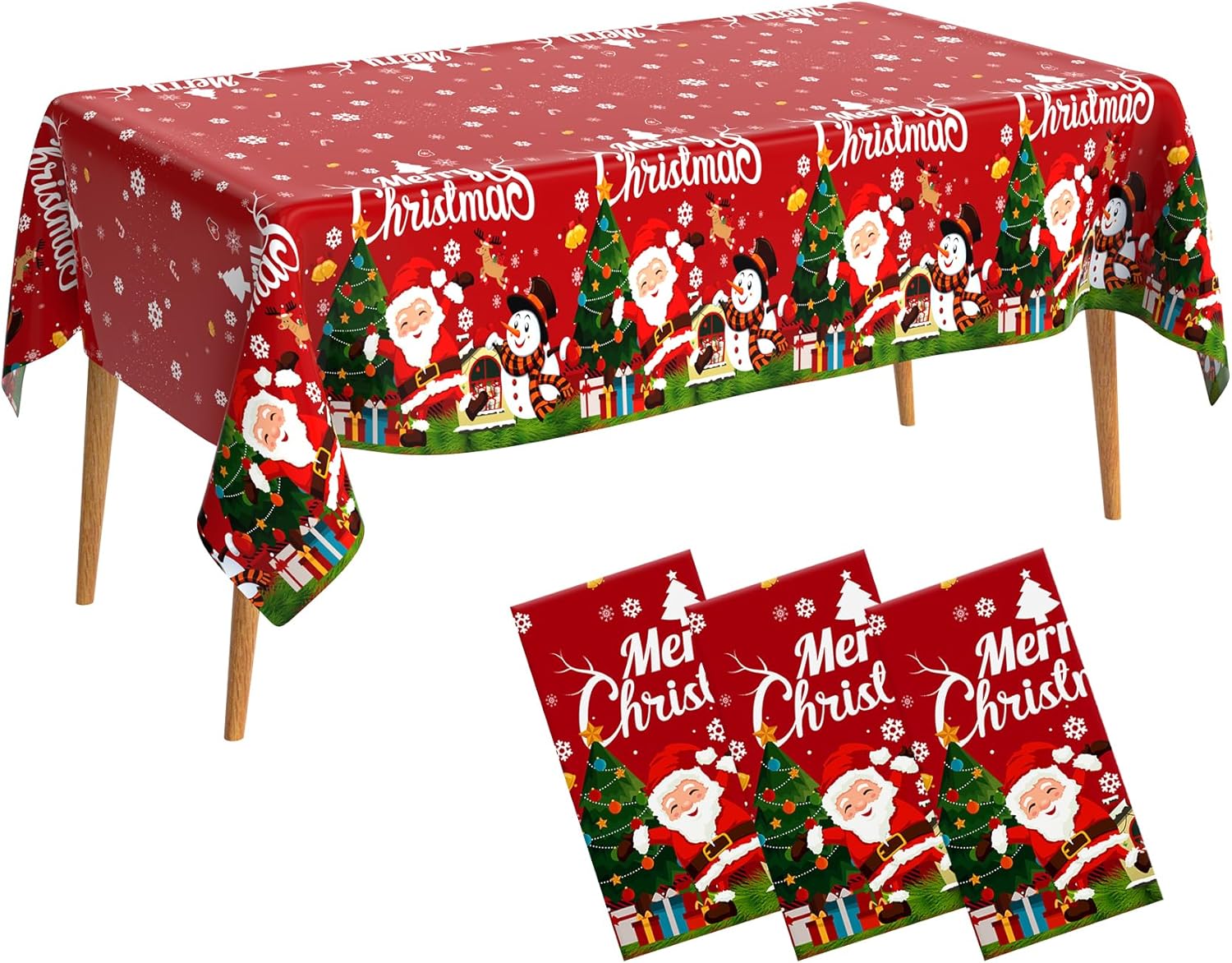 Amazon.com: Merry Christmas Tablecloth Plastic 3 Pack Disposable ...