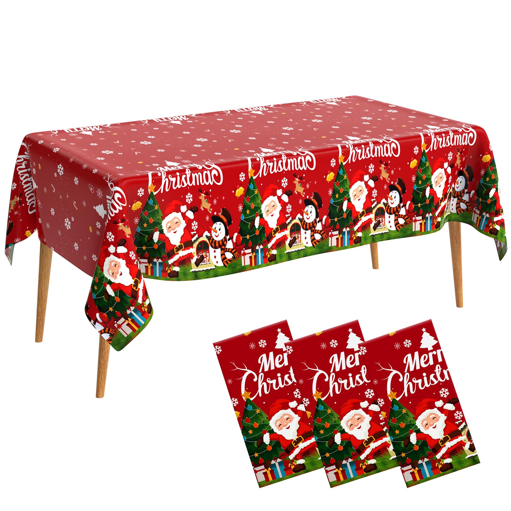 Amazon.com: Merry Christmas Tablecloth Plastic 3 Pack Disposable ...