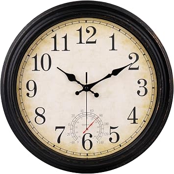 Grande horloge murale d'extérieur de 40,6 cm étanche avec thermomètre ...