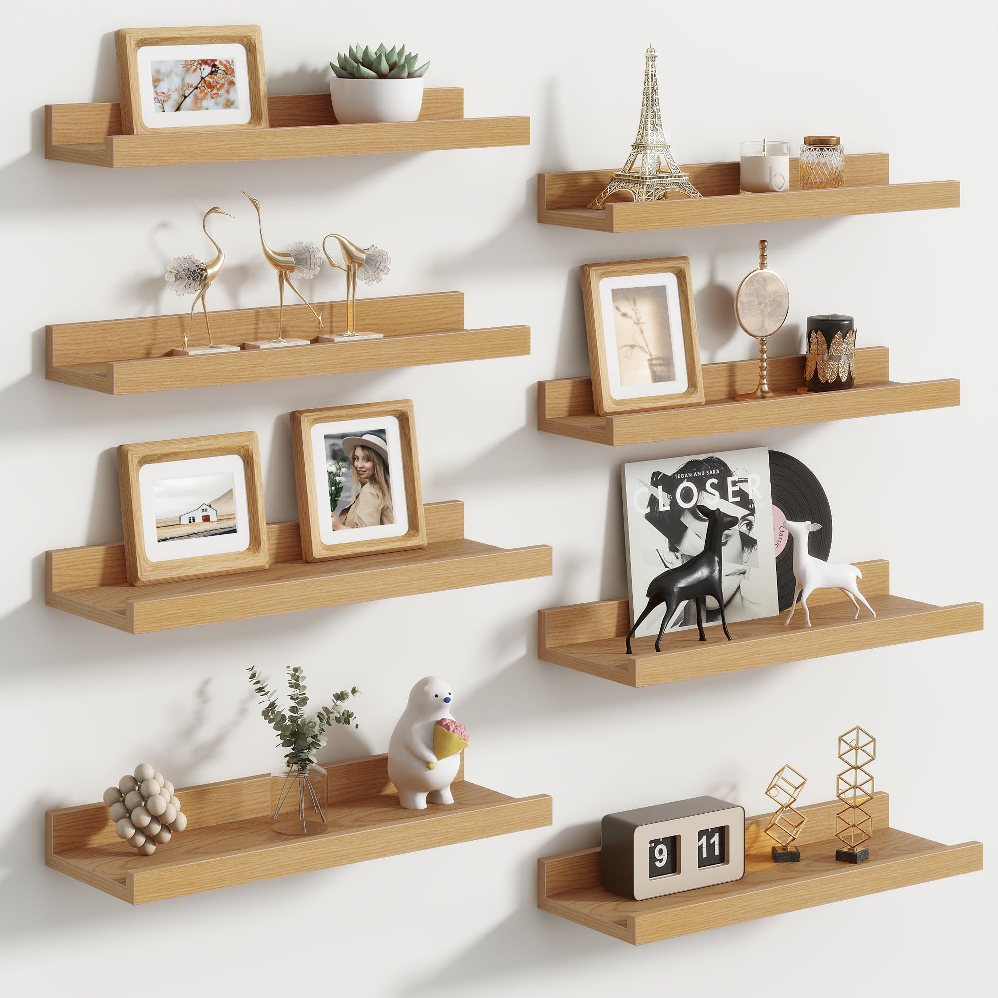 Amazon.com: Floating Picture Ledge Shelves for Wall Set of 8, 16 Inch ...