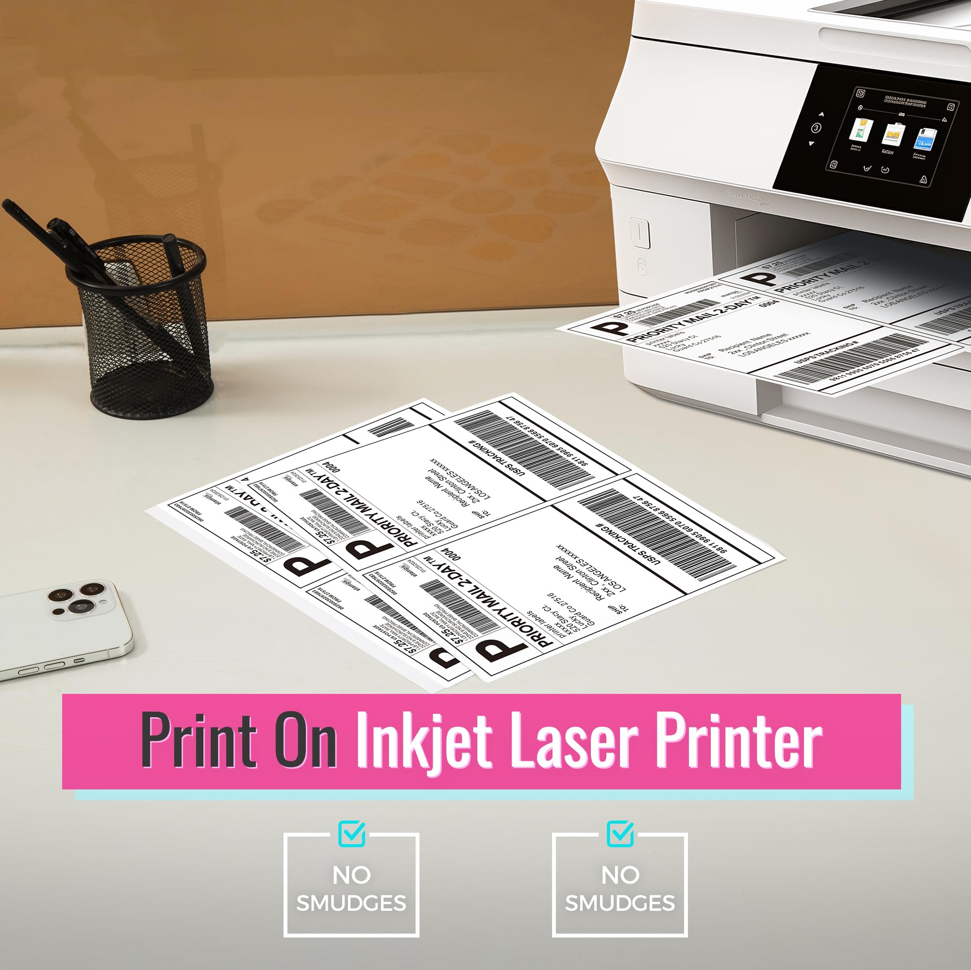 Snapklik.com : 60 Shipping Labels 2 Per Sheet 8.5" X 5.5" Matte Half ...