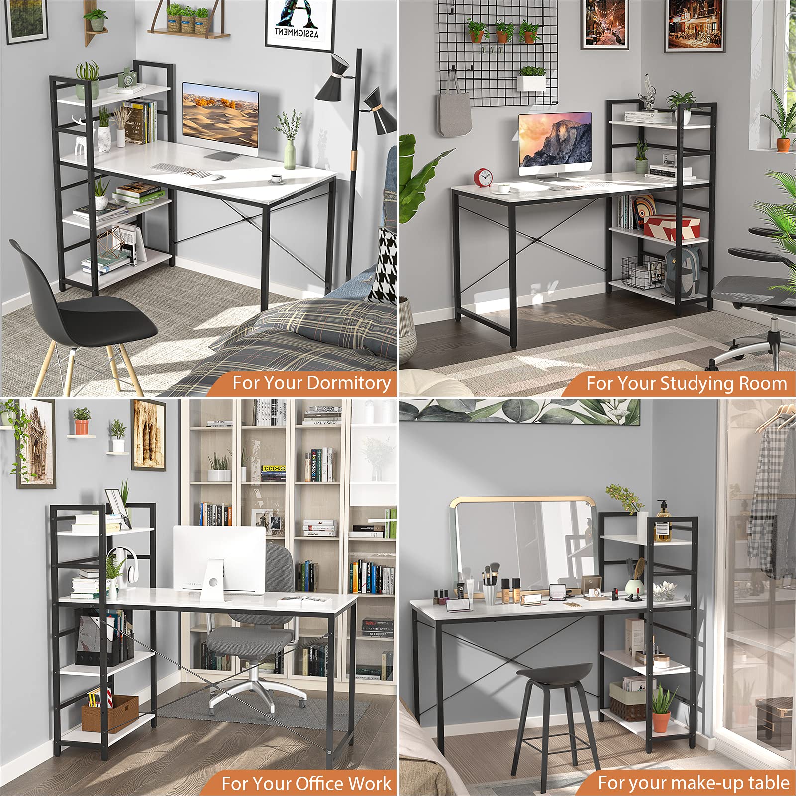 Buy Homfio Computer Desk with Shelves, 47 inch Modern Writing Study ...