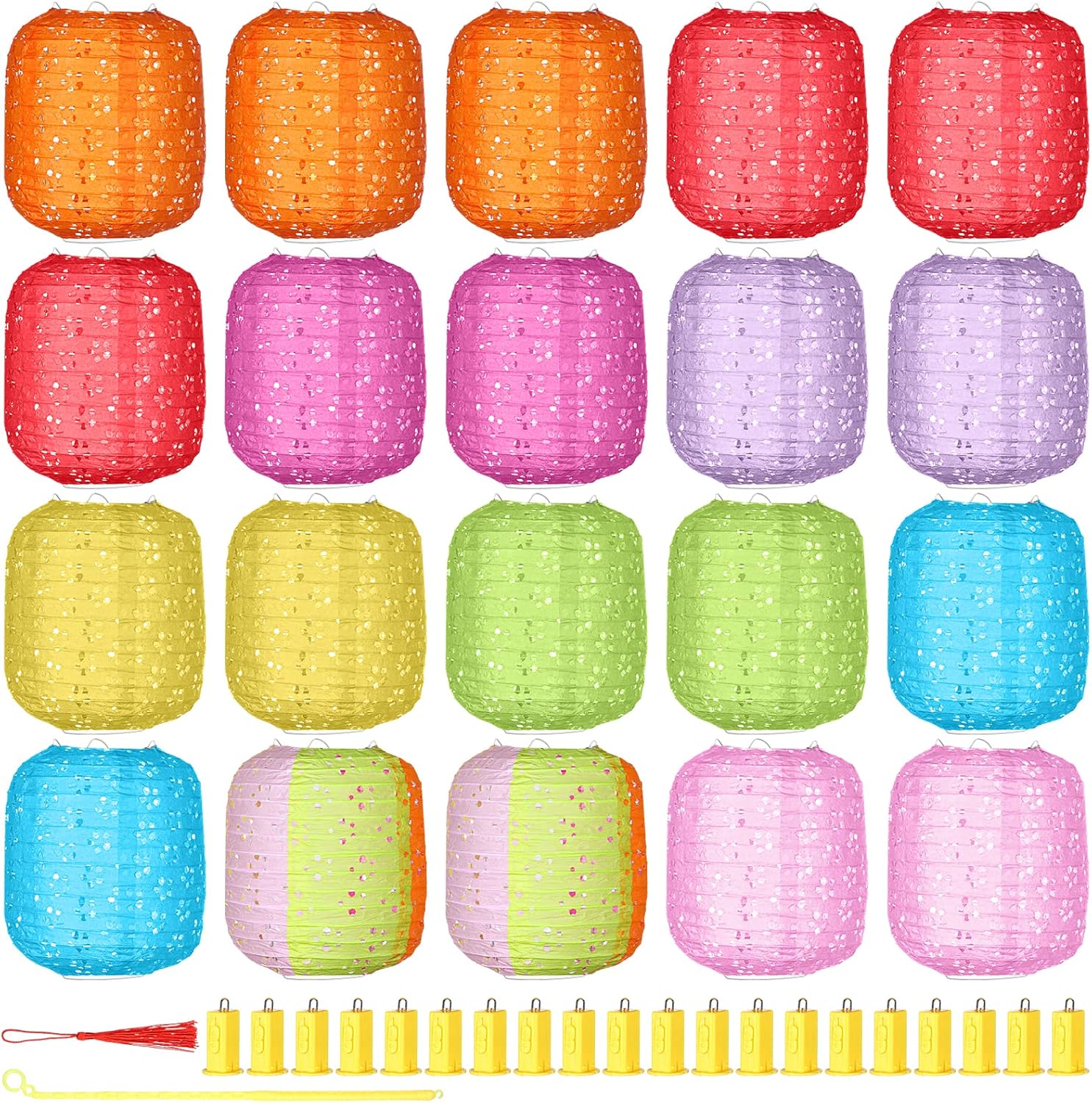 XGOOD 20 Pcs Multi-Color Chinese Paper Lanterns with LED Light, Cherry ...