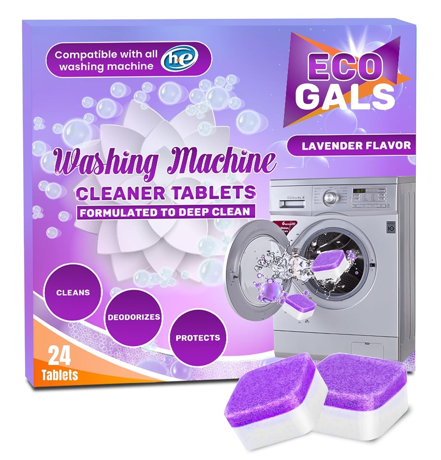 Lavender Fragrance Washing Machine Cleaner Tablet - Pack of 24, Deep ...