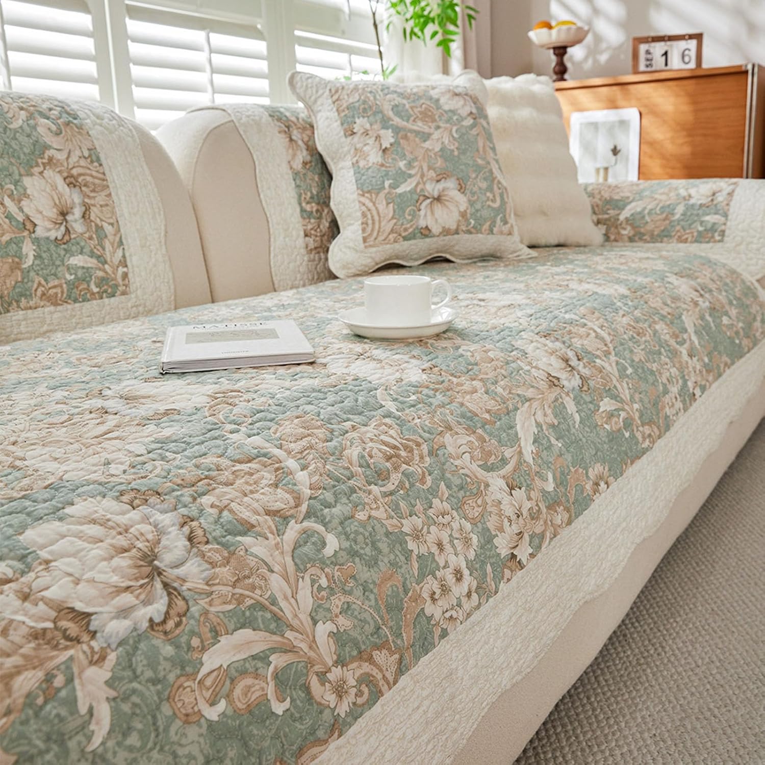 Amazon.com: vctops Boho Floral Print Cotton Sofa Couch Cover Quilted ...