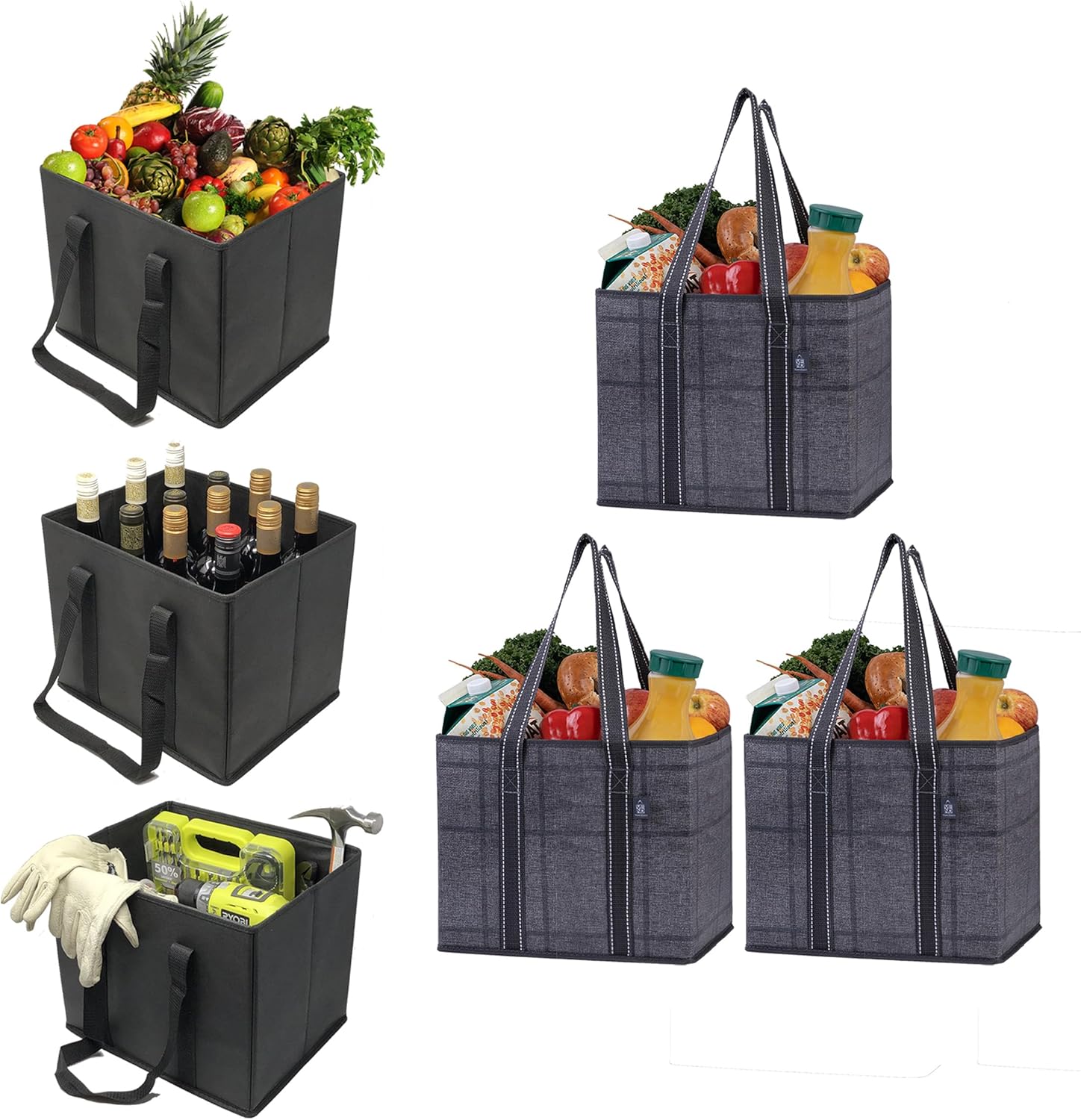Amazon.com: VENO 6 Pack Heavy-Duty Reusable Grocery Shopping Bags (3 ...