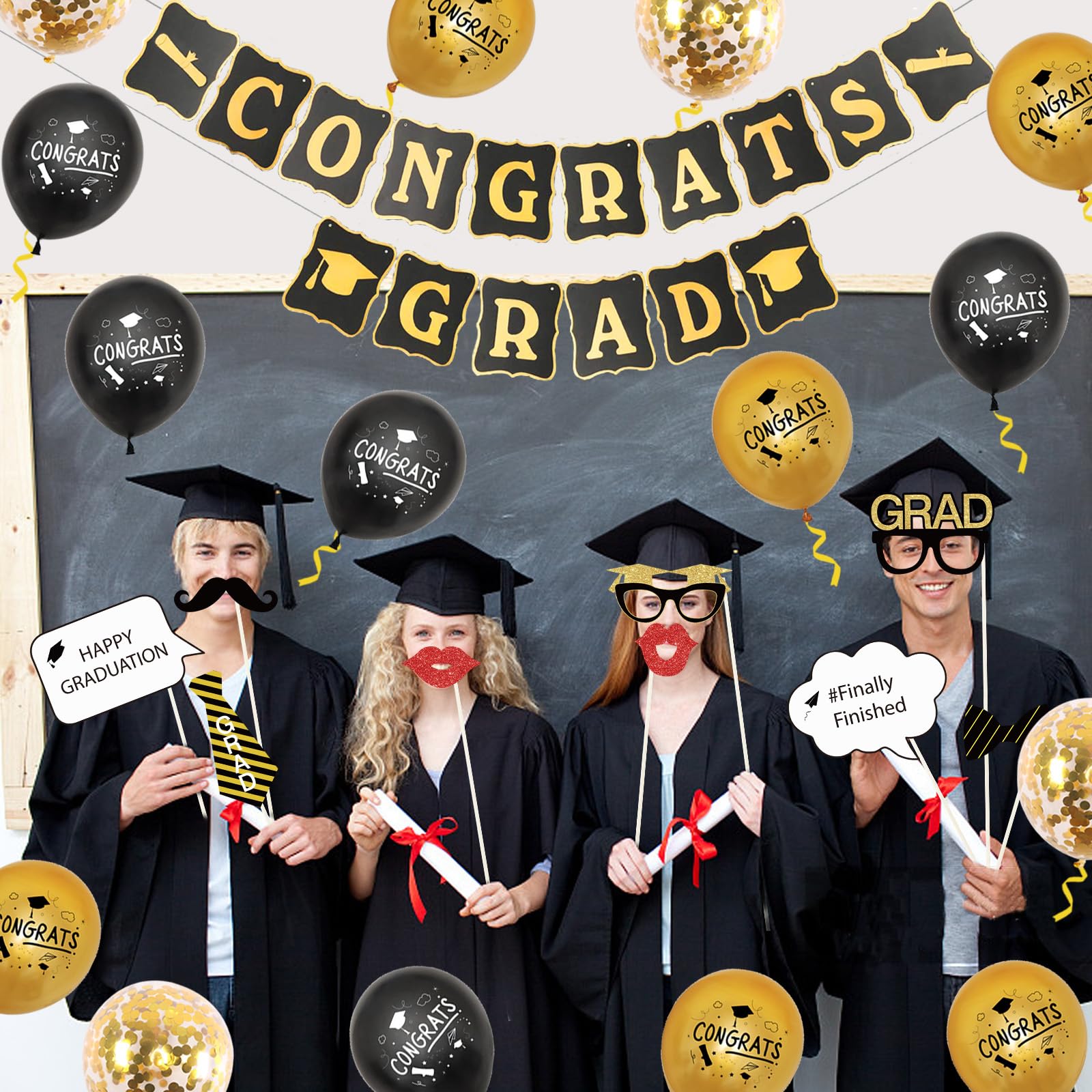 Sursurprise Graduation Decorations 2024 Black Gold, Congrats Grad ...