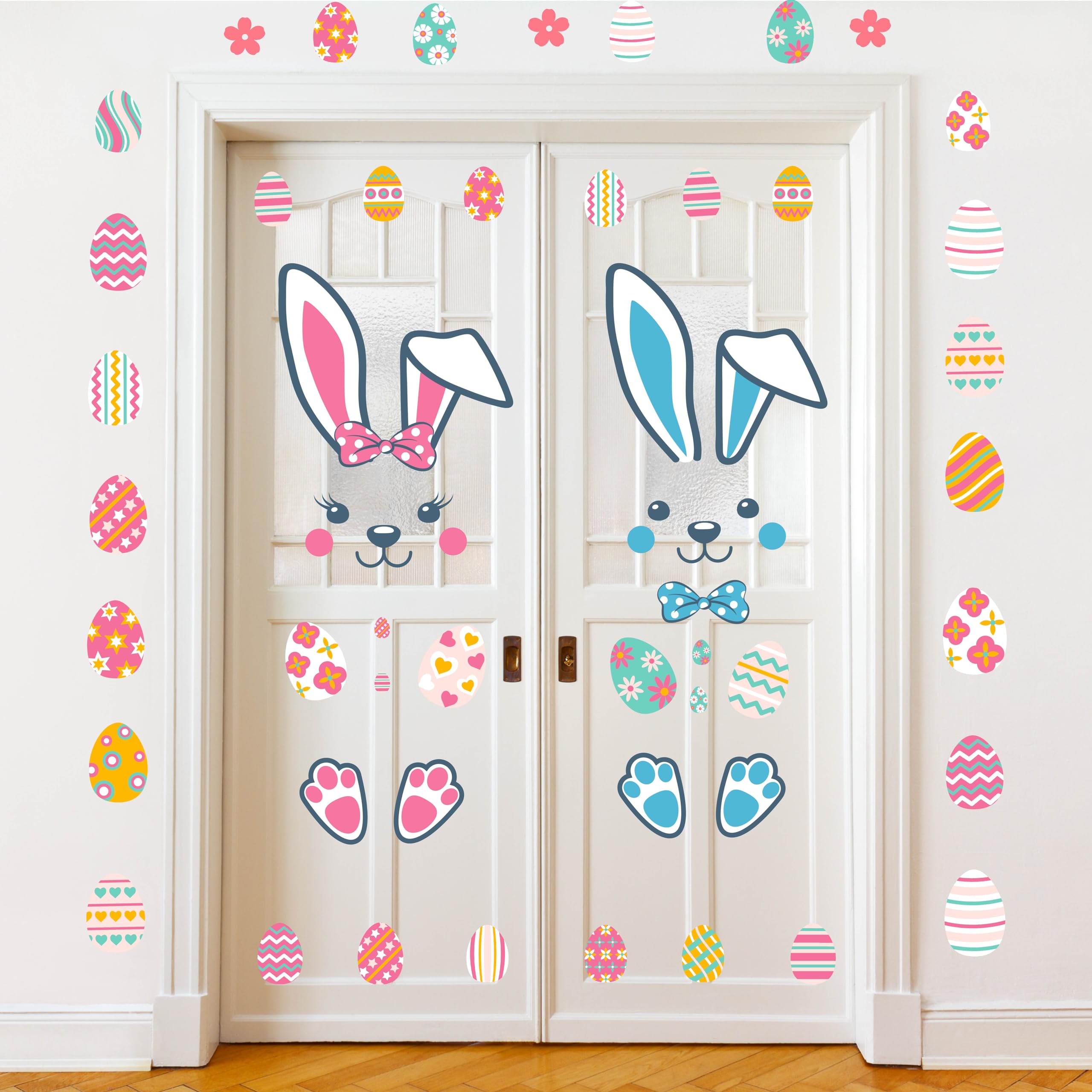 Amazon.com: 4 Sheet Easter Door Stickers Blue Pink Easter Bunny Rabbit ...