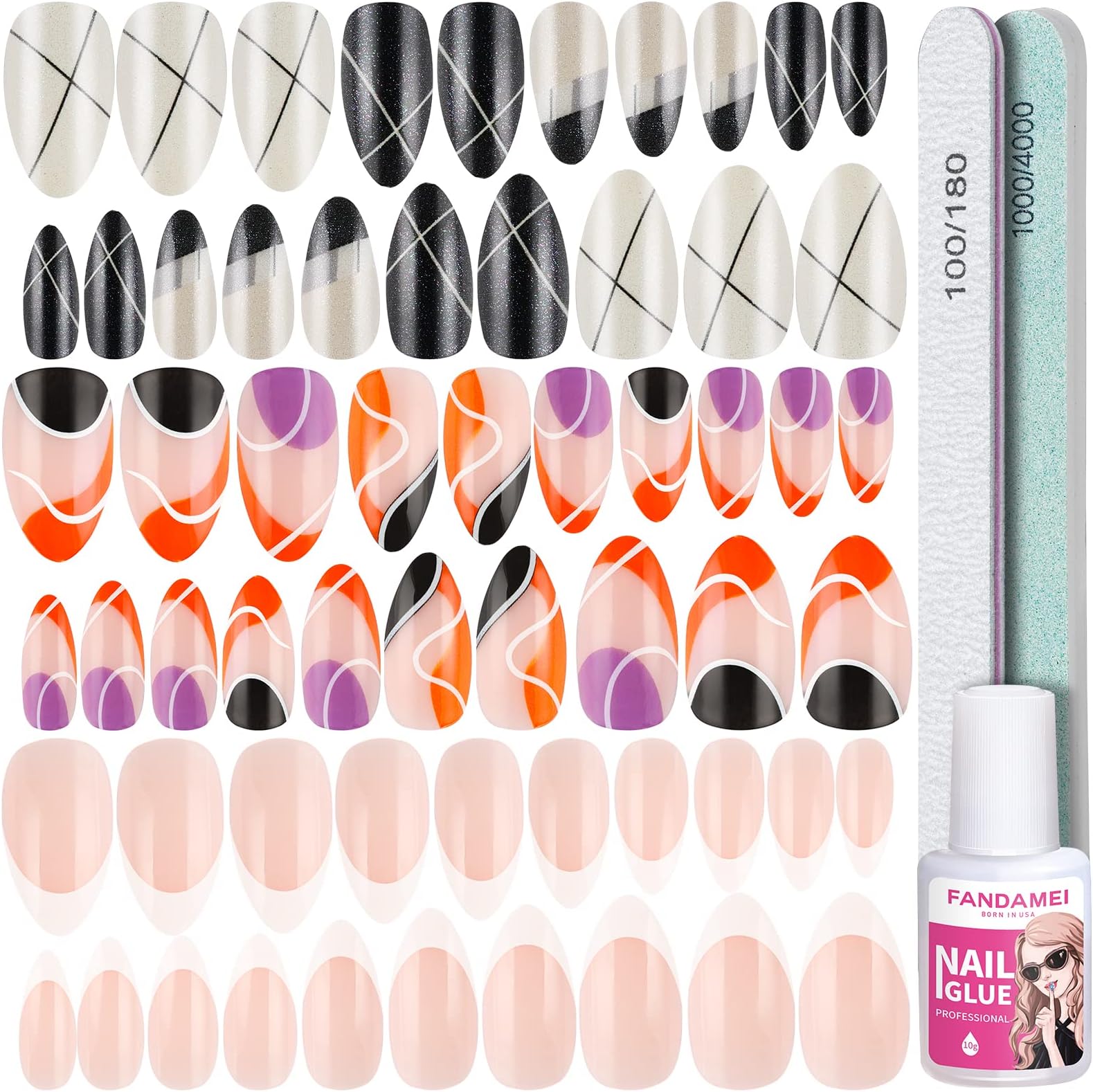 Amazon.com: FANDAMEI Press On Nails Almond, 72 PCS Medium Length Full ...