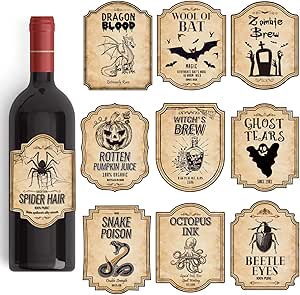 Amazon.com: Halloween Wine Bottle Labels Stickers - Lovarywow 60PCS ...