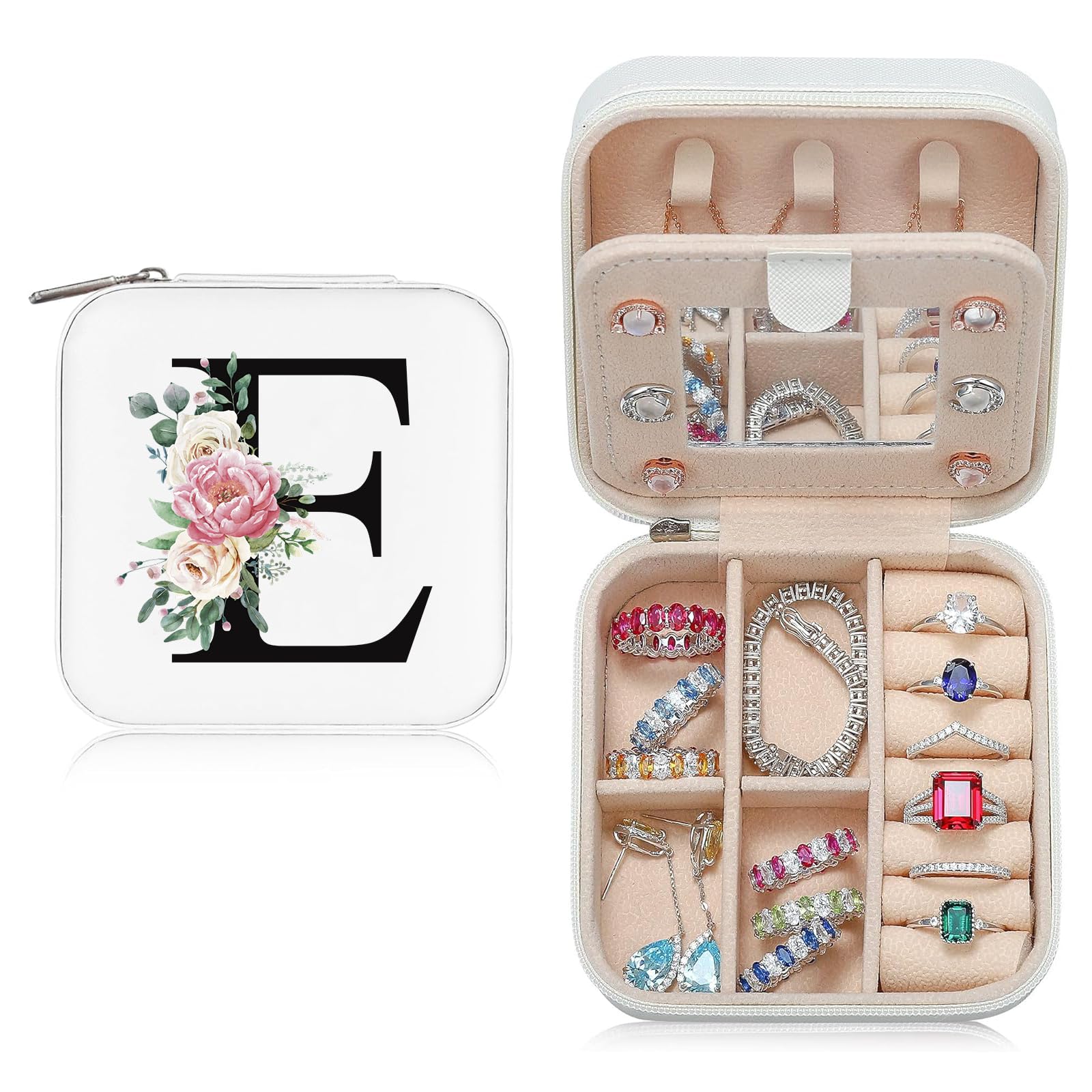 JEKUGOT Personalised Travel jewellery box,Alphabet Jewellery Organiser ...