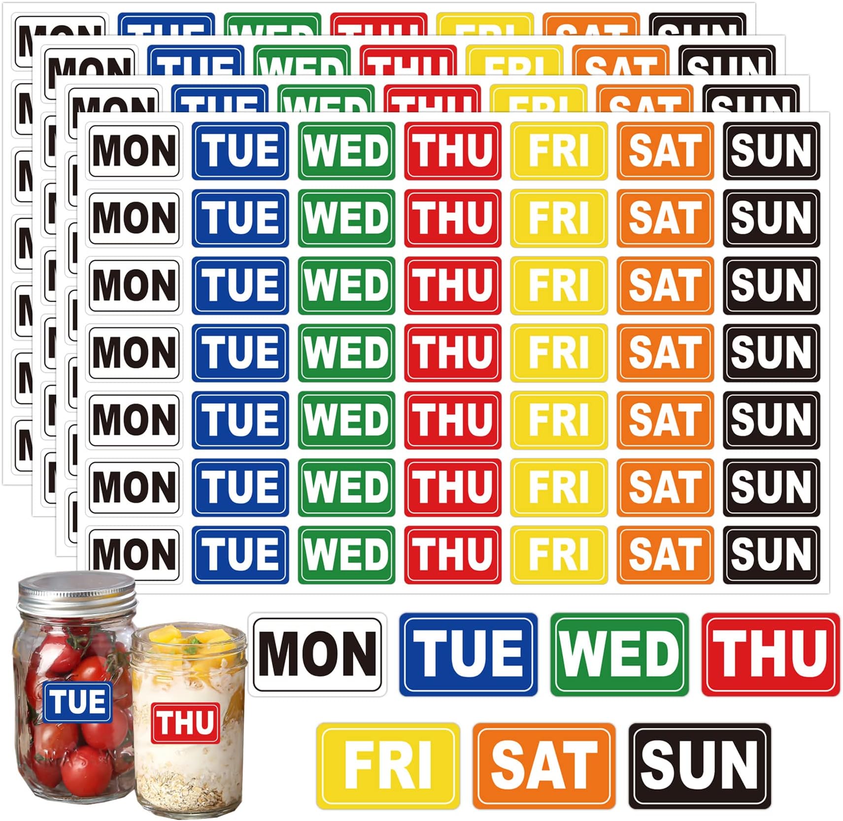 Amazon.com: Week Date Sticker Colored Day of The Week Labels 1.25X0.75 ...
