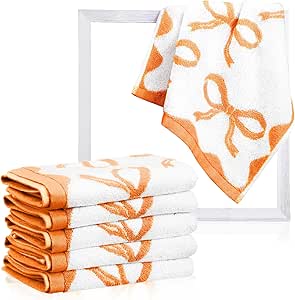 Amazon.com: Coume 6 Pcs Orange Bow Washcloths 100% Cotton Wash Cloths ...