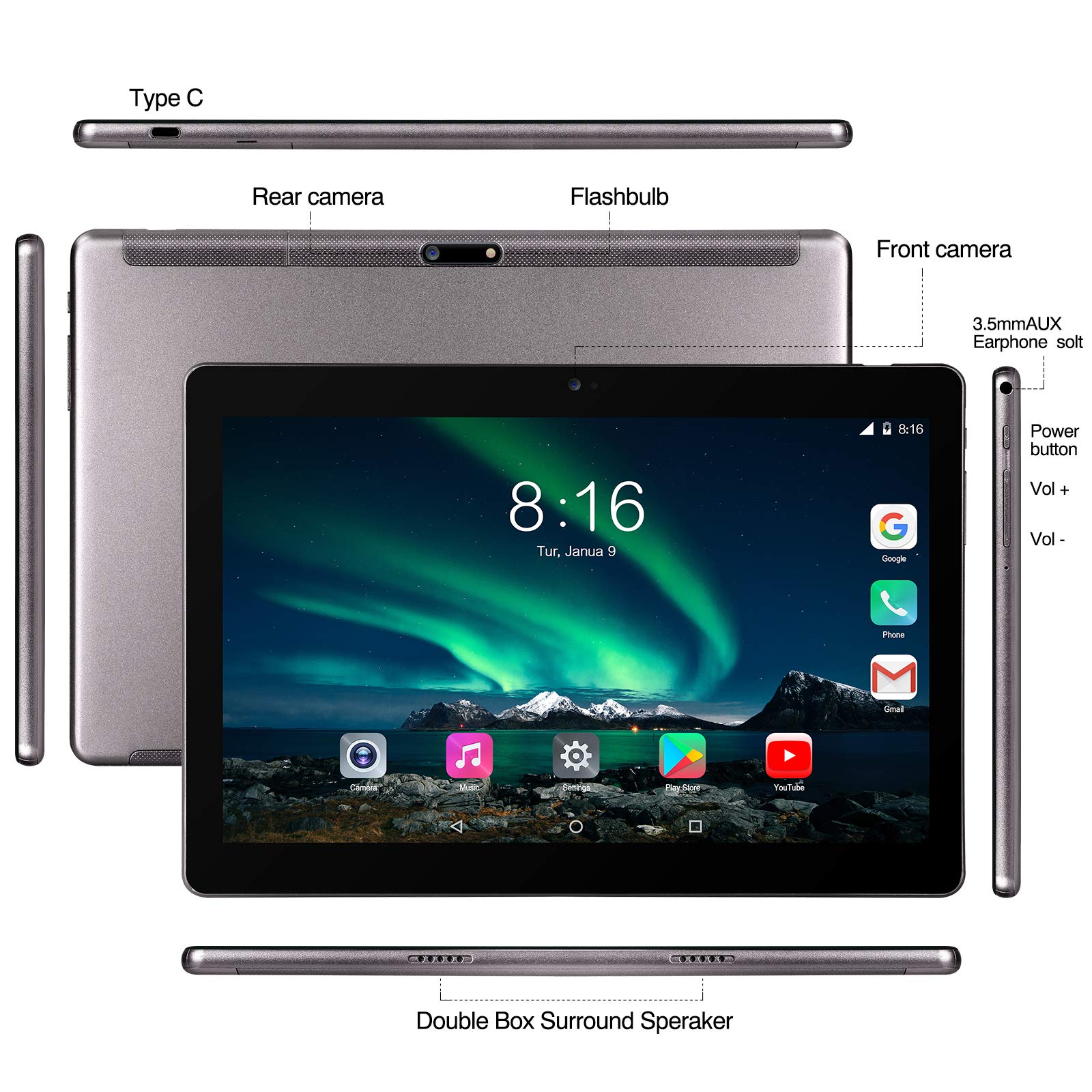 Tablet 10 Inch 8 Core,TOSCiDO Android 10.0 Google GMS Certification,4GB ...