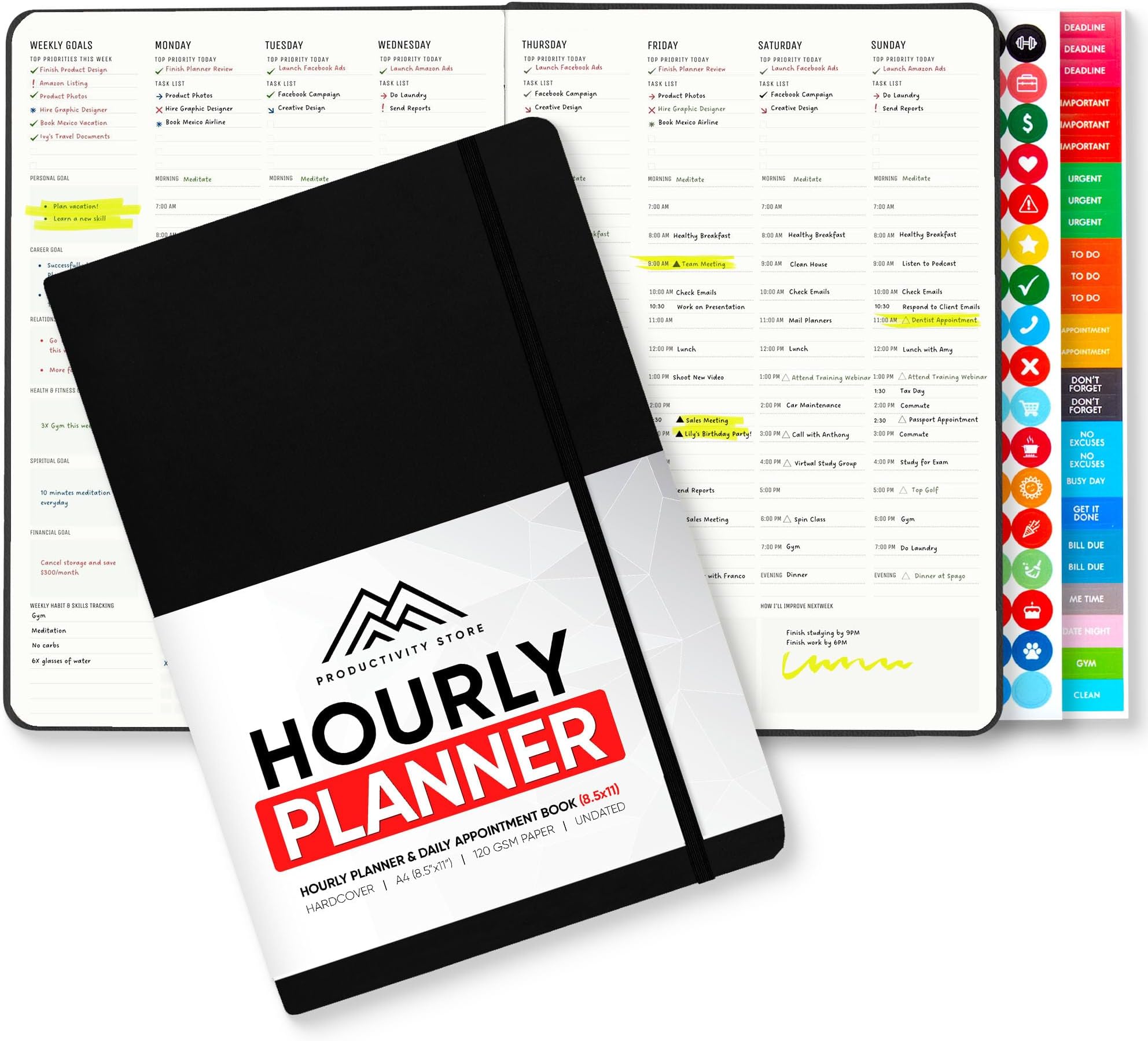 Amazon.com : Hourly Planner & Appointment Book (8.5” x 11”) - Premium ...