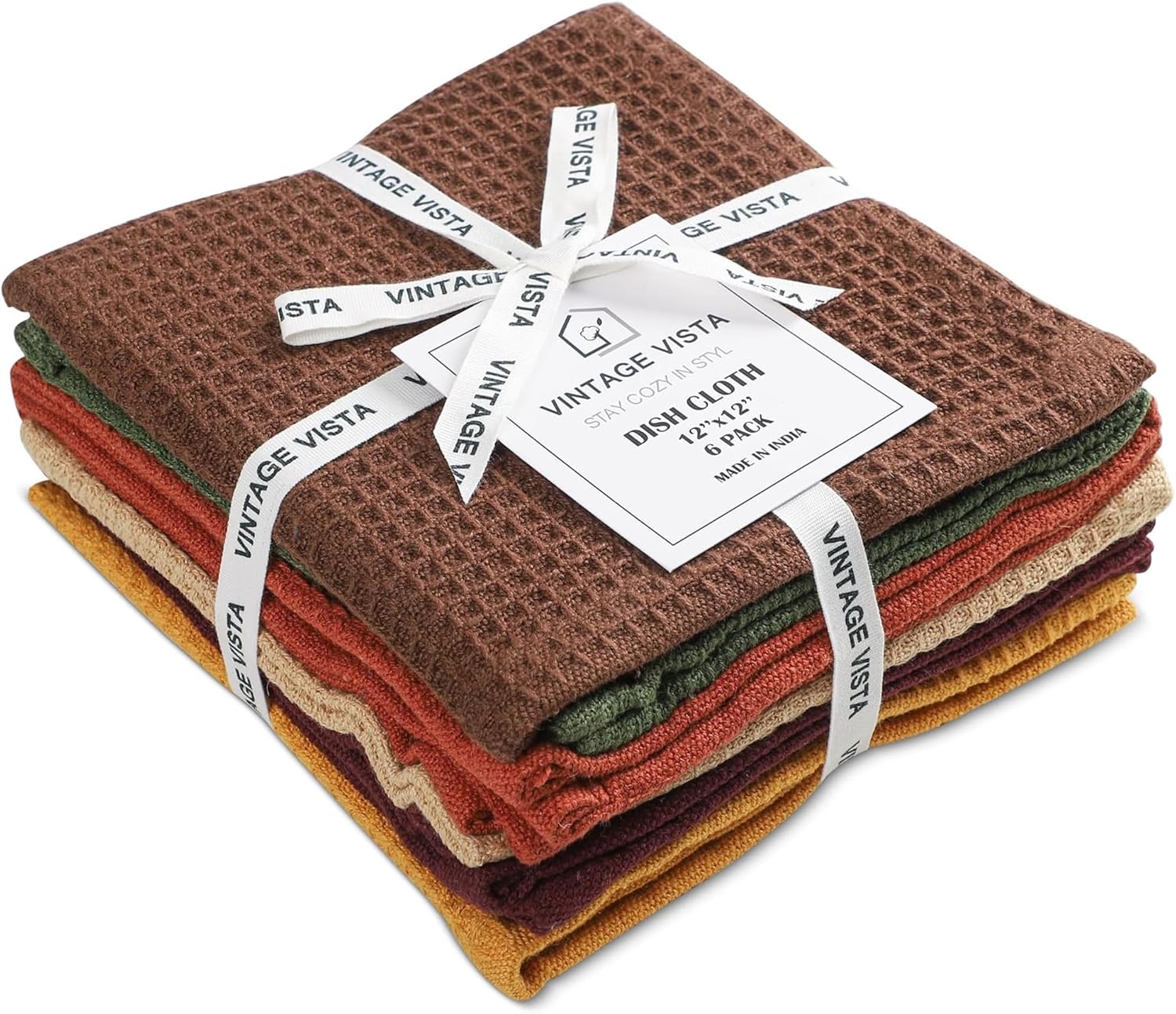 Amazon.com: Vintage Vista 100% Cotton Waffle Dish Cloths (Pack of 6 ...