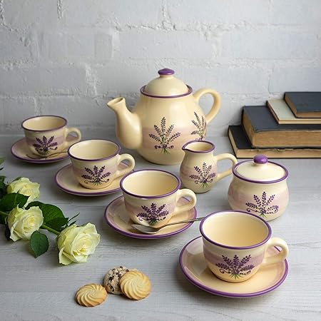 Amazon.com | Handmade Red and White Polka Dot Ceramic Teapot Set, Large ...