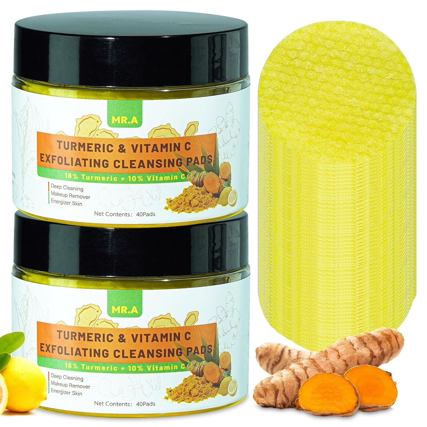 MR.A - 80 Pads de Limpeza Facial de Cúrcuma, Esfoliantes com Vitamina C ...