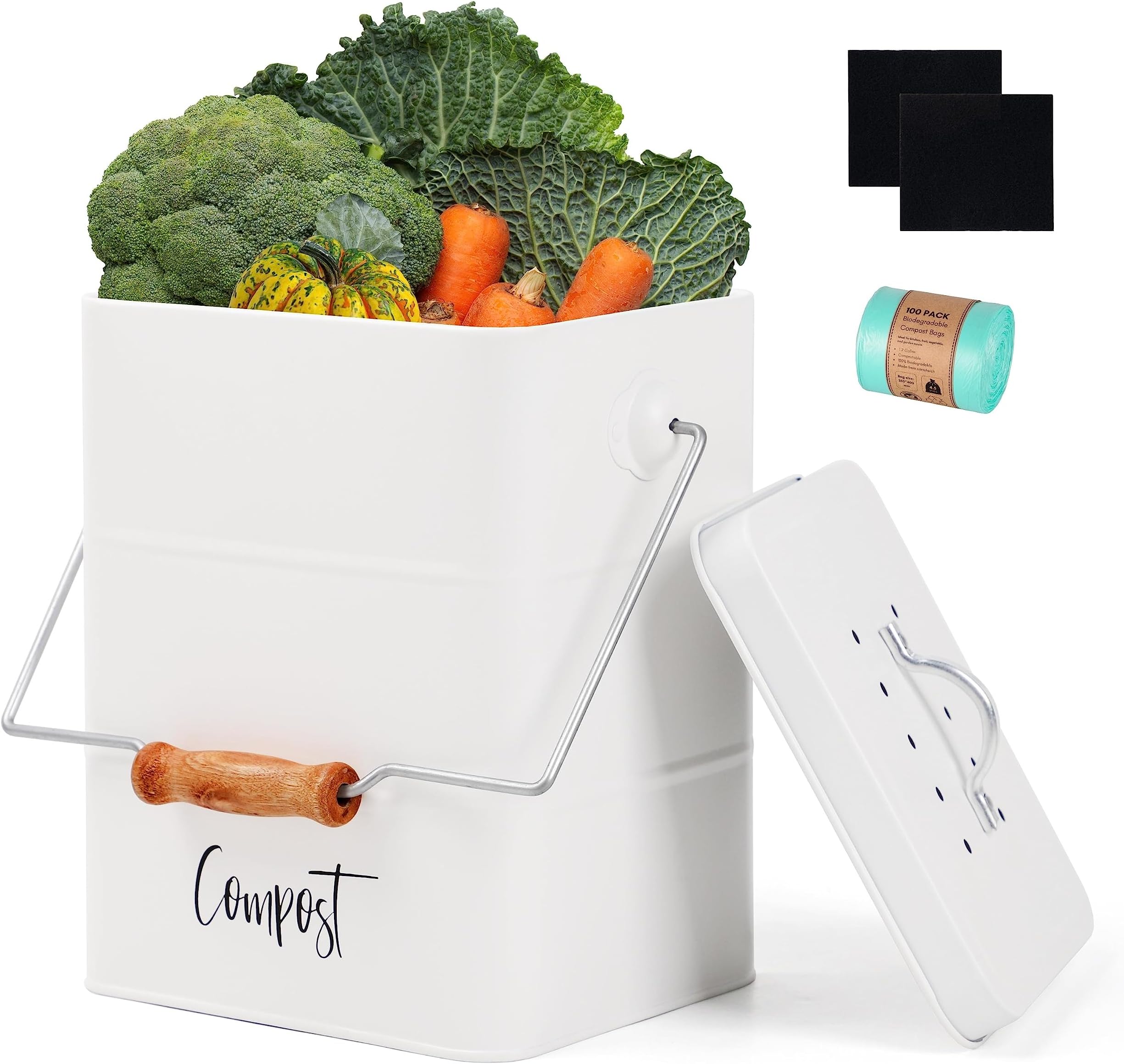 Amazon.com : Jolitac Kitchen Compost Bin with 8 Bonus Charcoal Foam Pad ...
