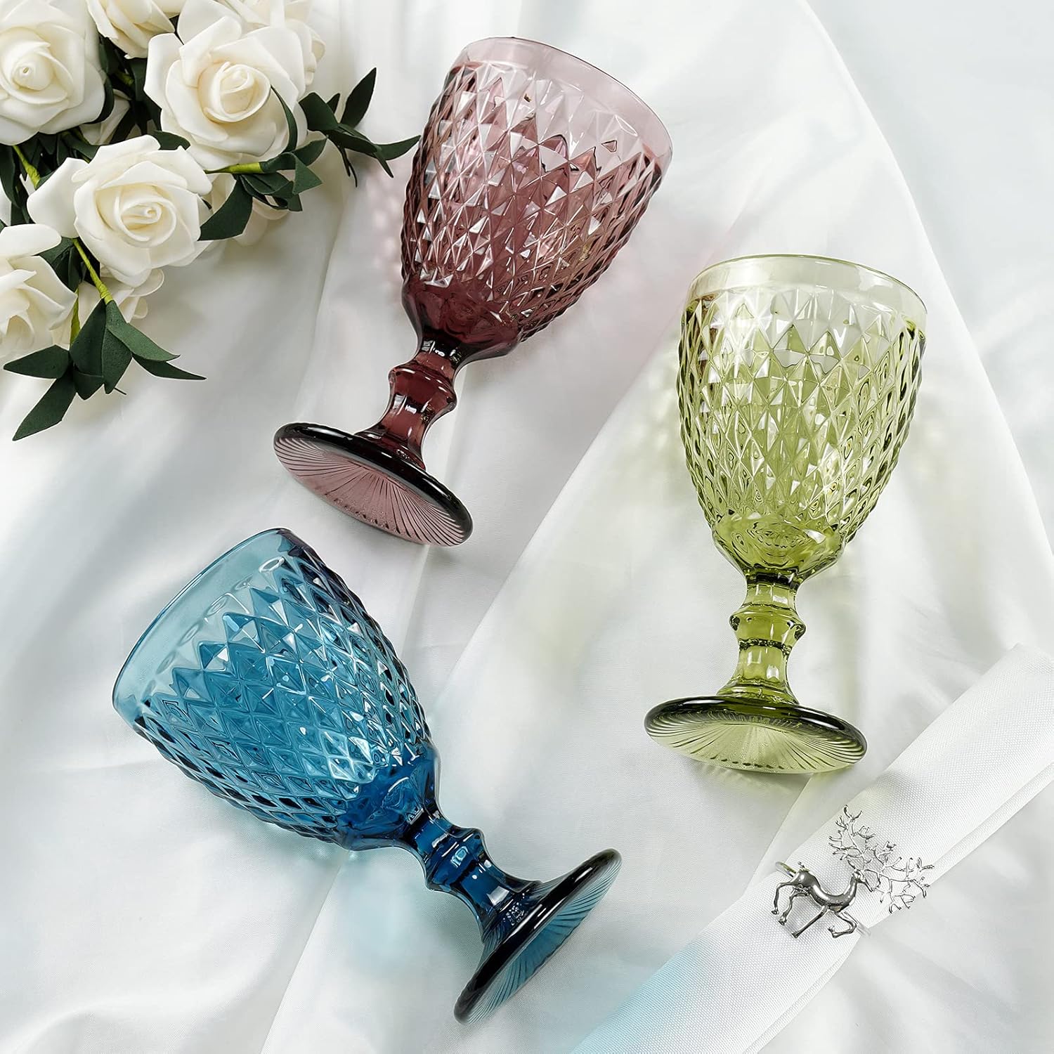 StarLuckINT Juego de 6 copas de vidrio de colores, copas de vino con ...