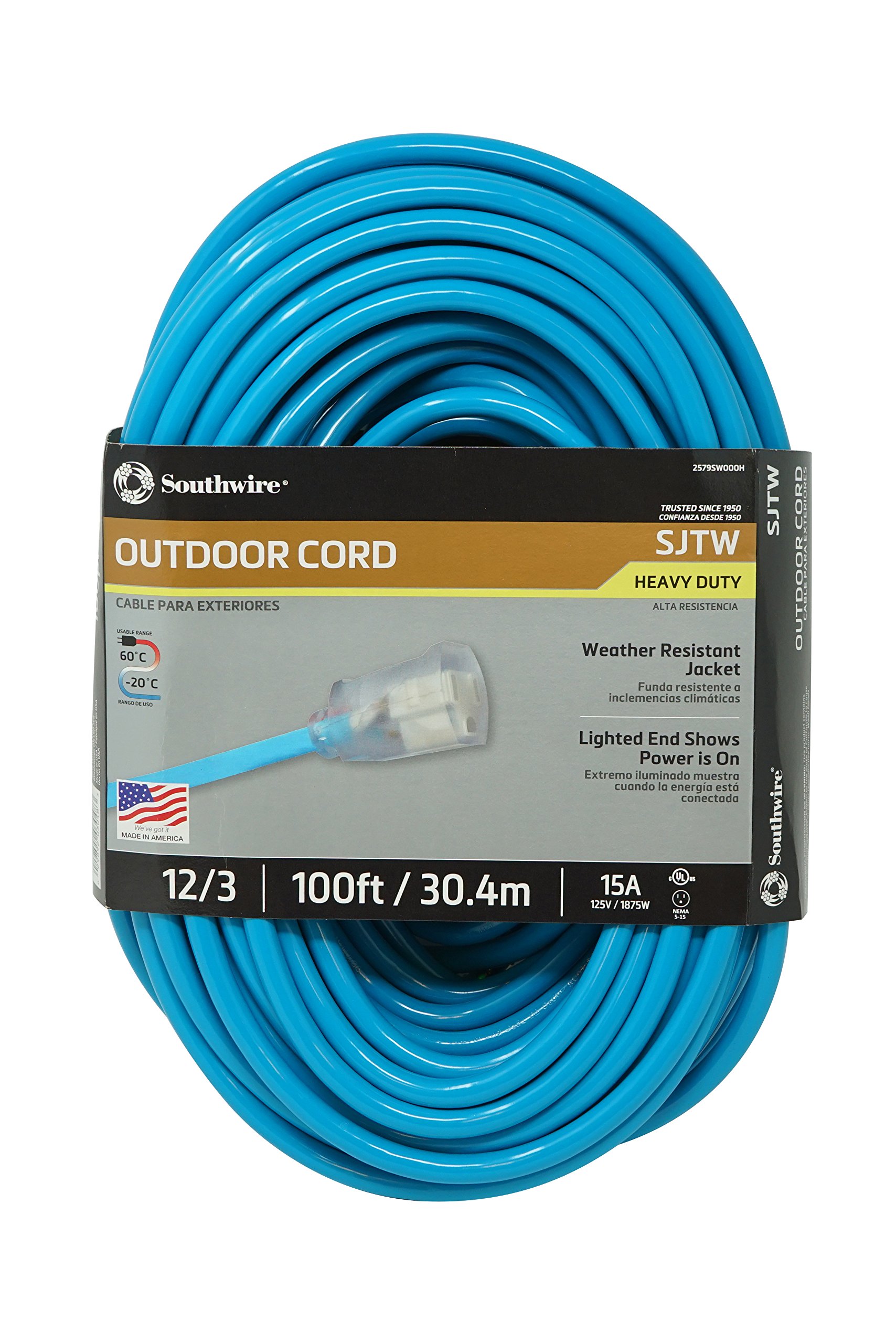 Southwire 02579-0H 100-Foot 12/3 Neon Outdoor Extension Cord, Bright ...