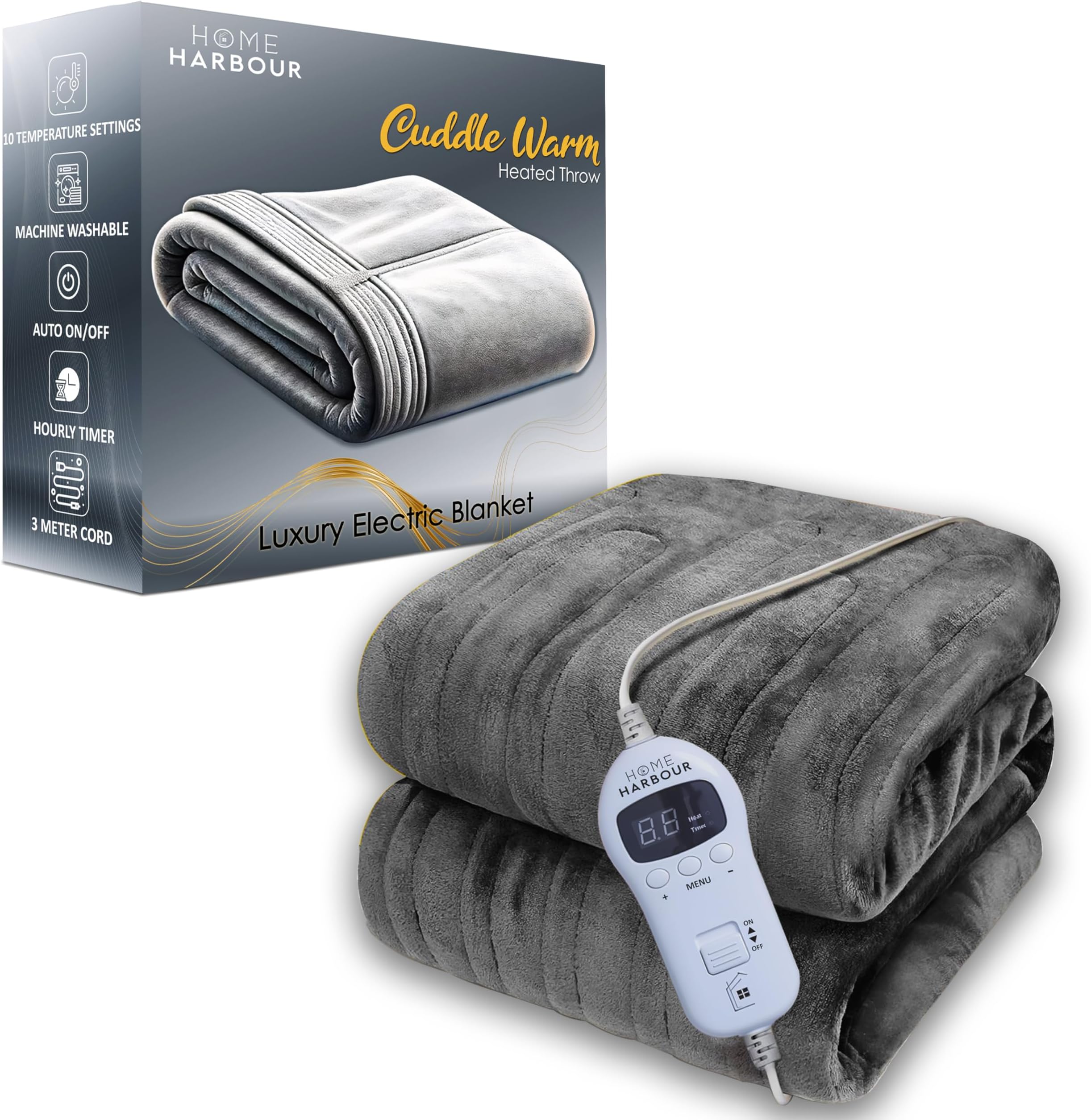 Home Harbour Electric Heated Blanket Throw Cuddle Warm 160x130cm, 10 ...