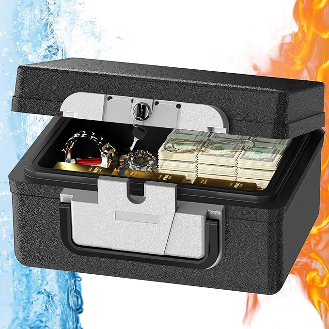 Fireproof and Waterproof Safe, WASJOYE Portable Large Capacity Safe Box ...