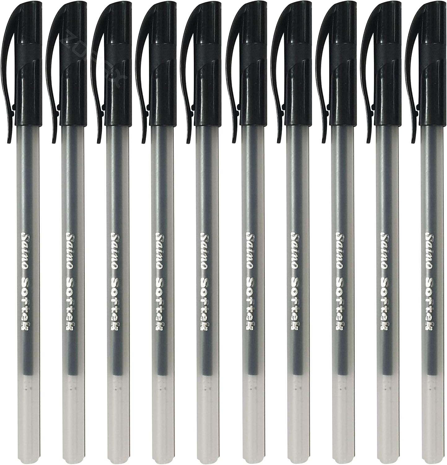 SAINO 10 x 0.7mm Softek BLACK Ballpoint Pens Smooth Ink Flow Office ...