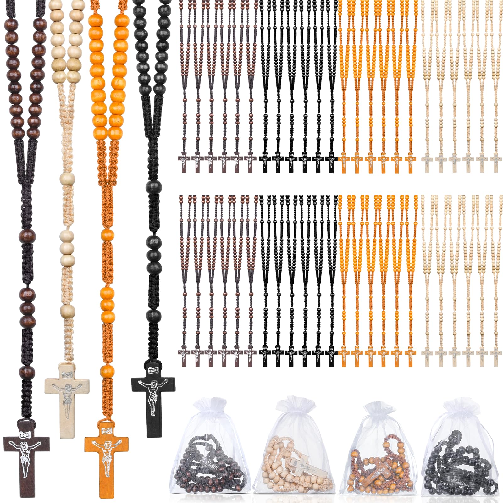 Amazon.com: ZHLISHQINJJ 48 Pcs Wooden Bead Rosary Necklace, Catholic ...